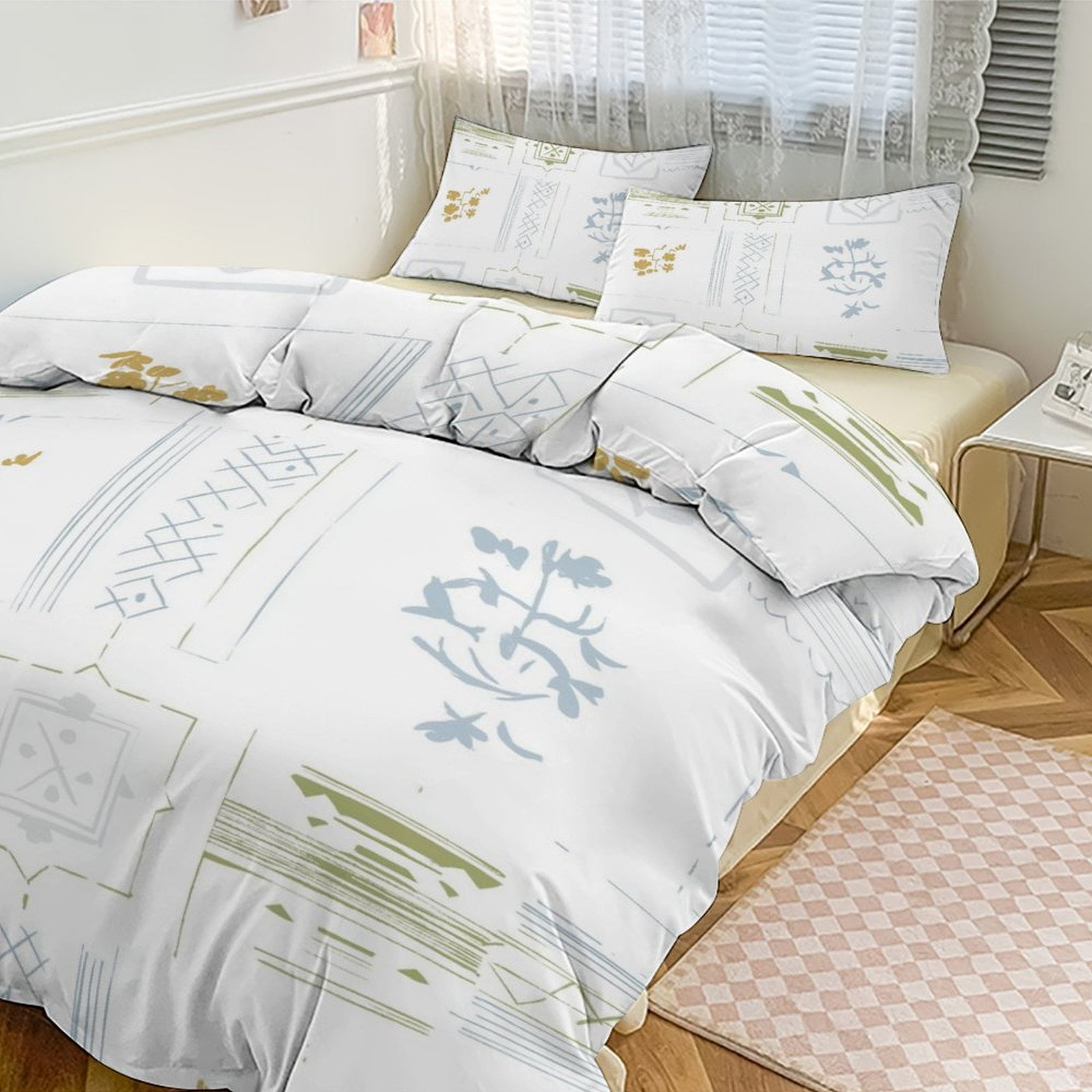 Colored Grid Geometry Bedding Set with Zipper Closure for Girls & Boys ...