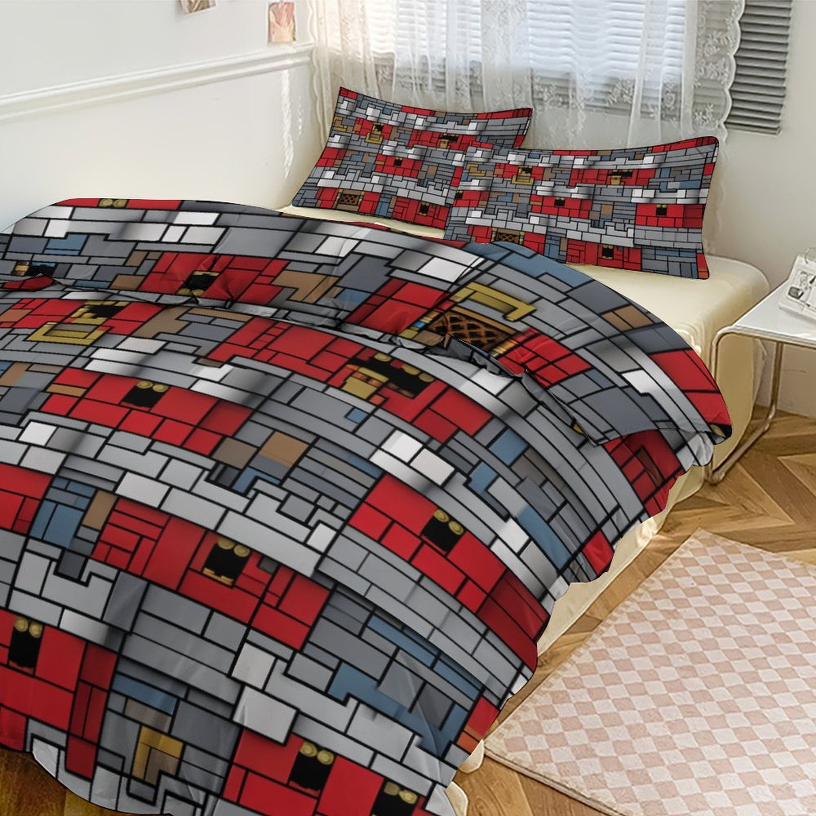 Colored Grid Geometry Bedding Set with Zipper Closure for Girls & Boys ...
