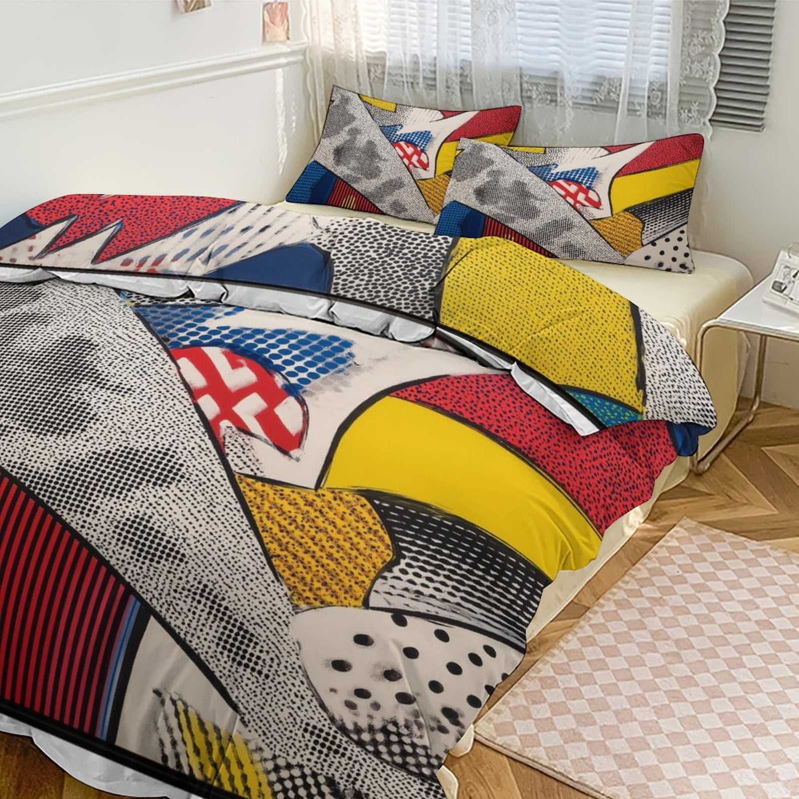 Colored Grid Geometry Bedding Sets Twin Duvet Cover 3 Piece Cute Bed ...