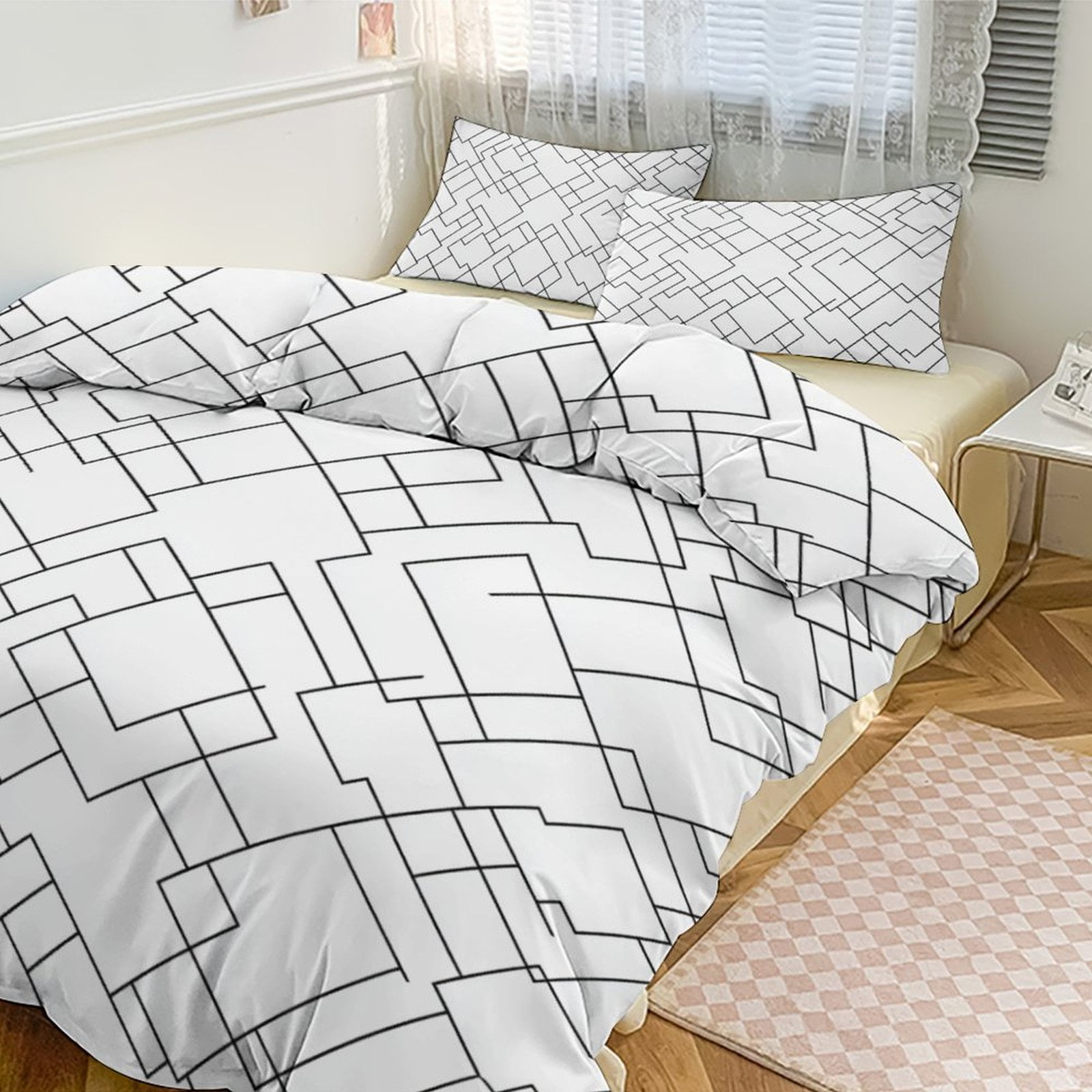 Colored Grid Geometry Bedding Sets Twin Duvet Cover 3 Piece Cute Bed ...