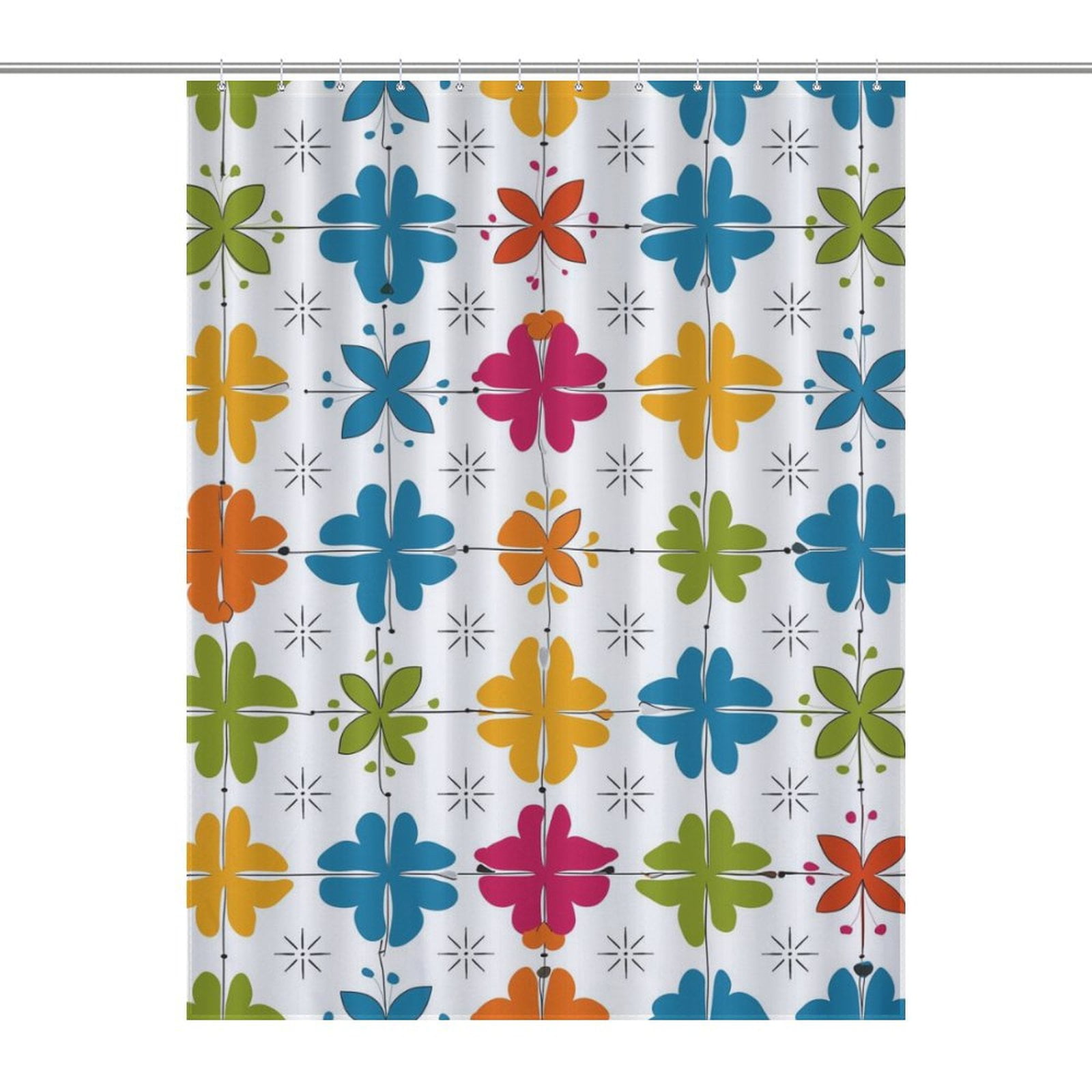 Colored Grid Geometry Cloth Fabric Bathroom Decor Set with Hooks ...