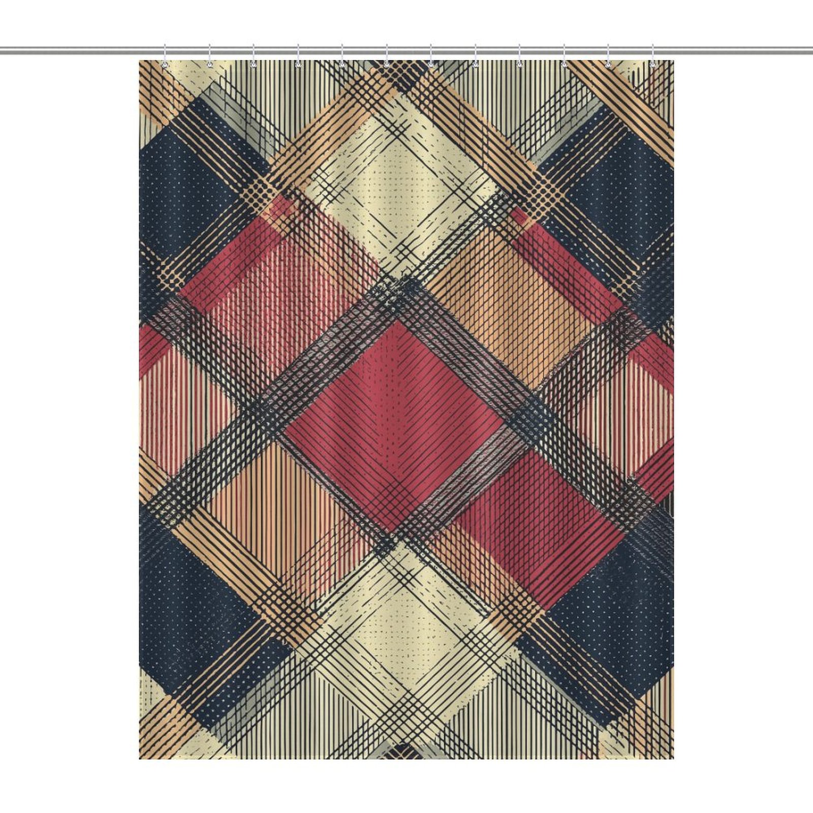 Colored Grid Geometry Cloth Fabric Bathroom Decor Set with Hooks ...
