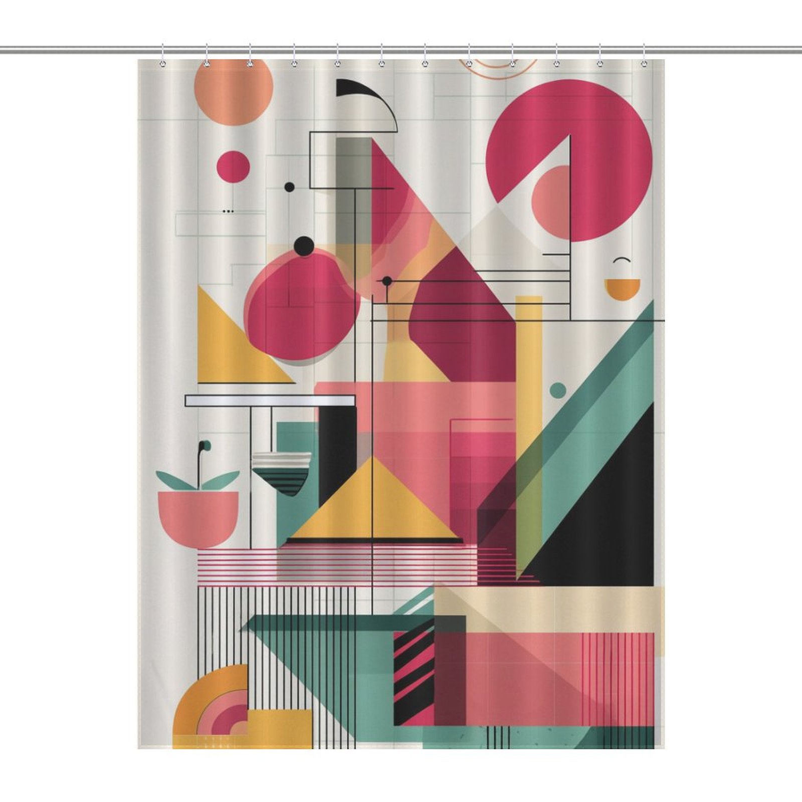 Colored Grid Geometry Cloth Fabric Bathroom Decor Set with Hooks ...