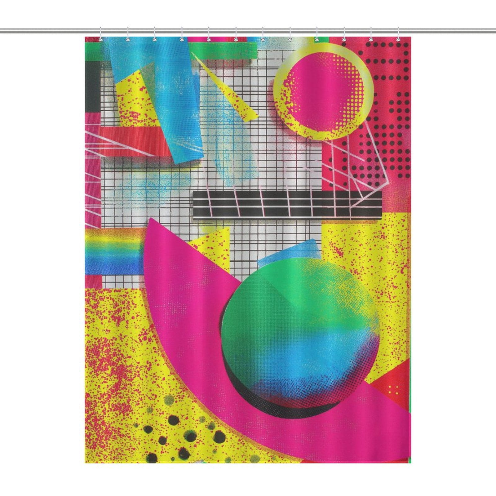 Colored Grid Geometry Cloth Fabric Bathroom Decor Set with Hooks ...