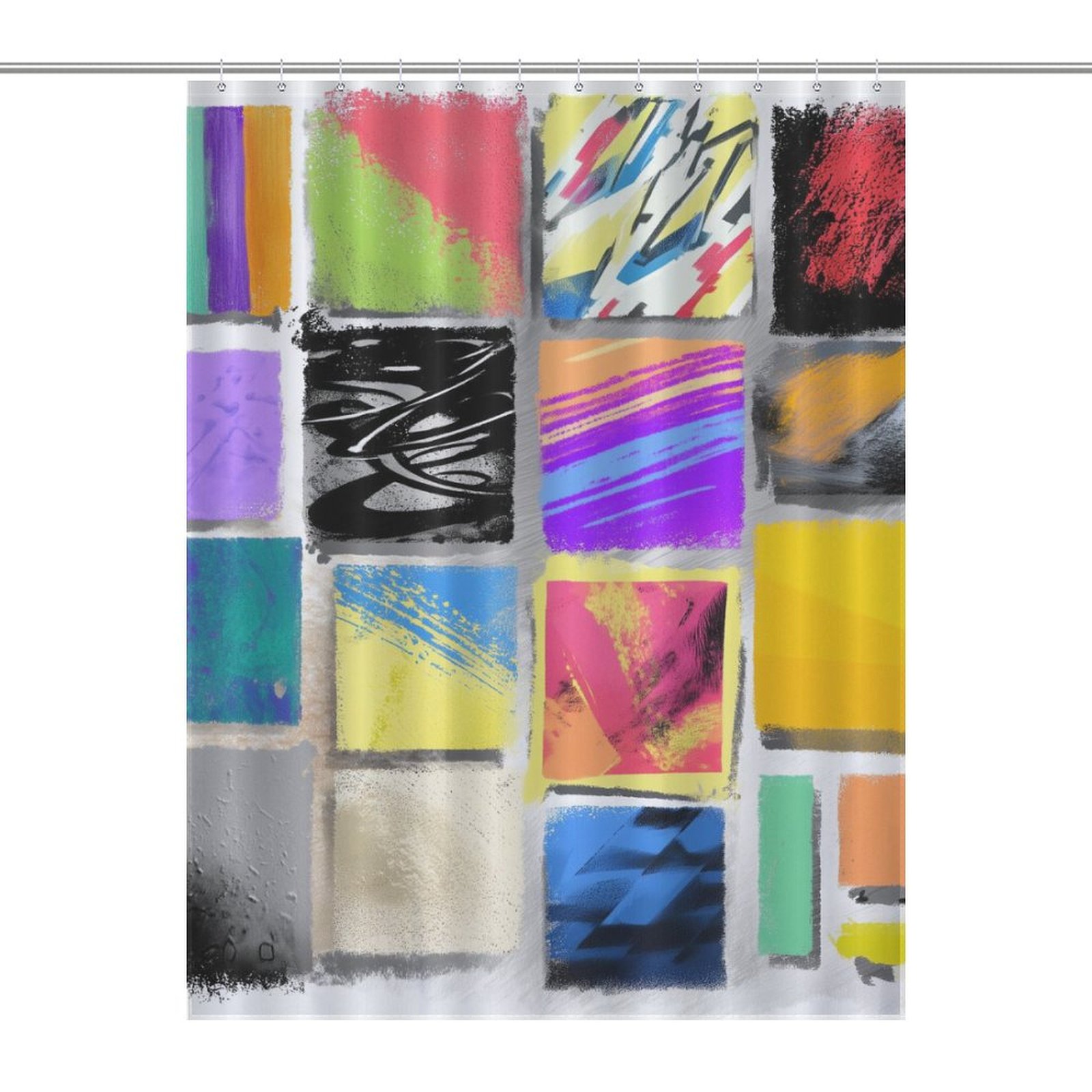 Colored Grid Geometry Cloth Fabric Bathroom Decor Set with Hooks ...