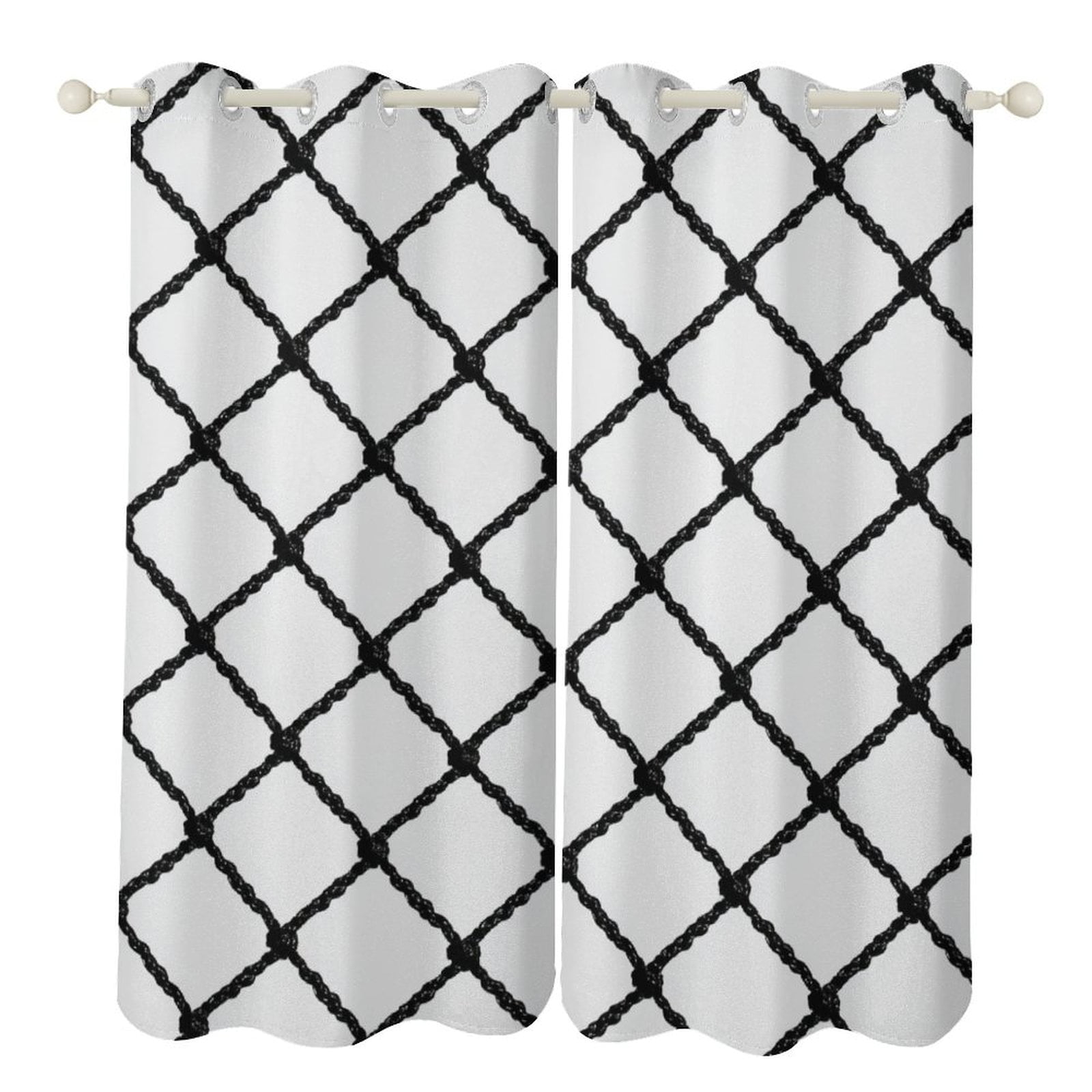 Colored Grid Geometry Grommet Blackout Curtains for Bedroom And Living ...