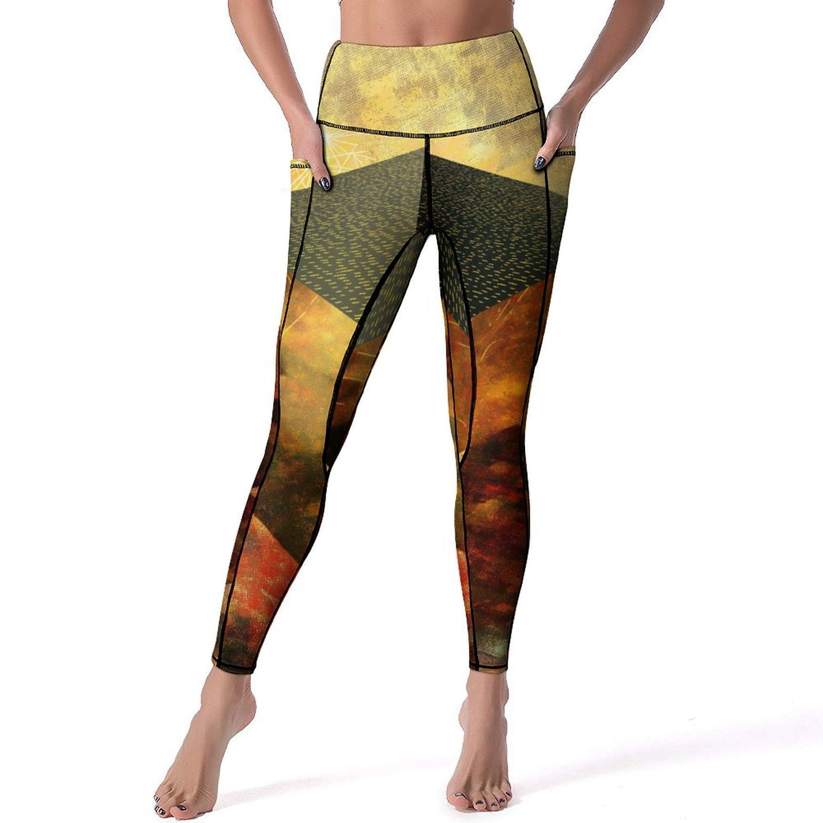 Colored Grid Geometry High Waisted Leggings for Women No See Through ...