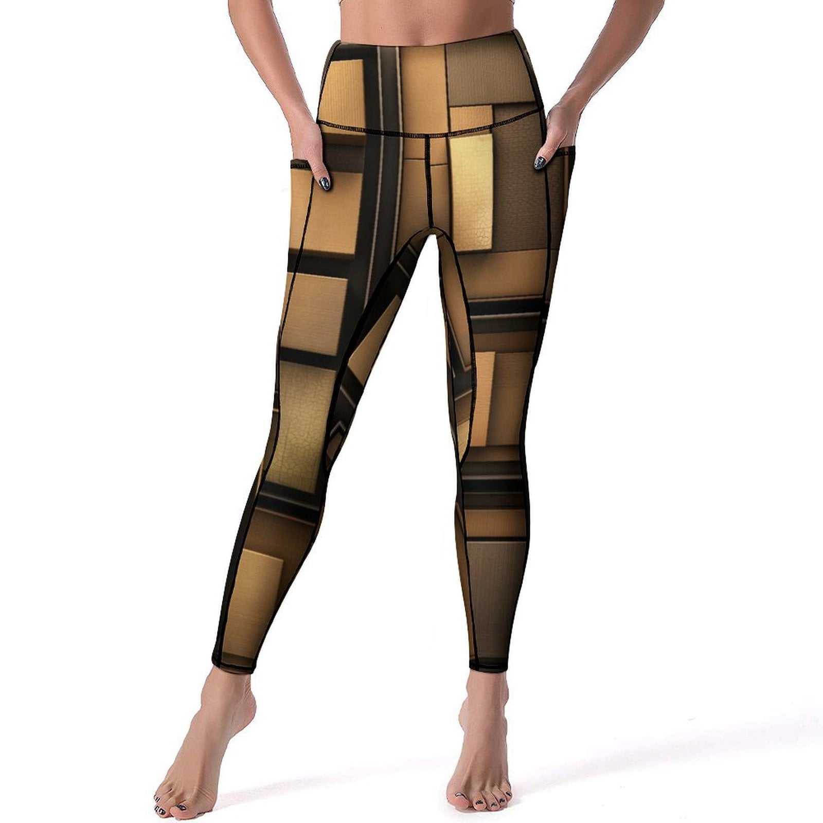 Colored Grid Geometry High Waisted Leggings for Women No See Through ...
