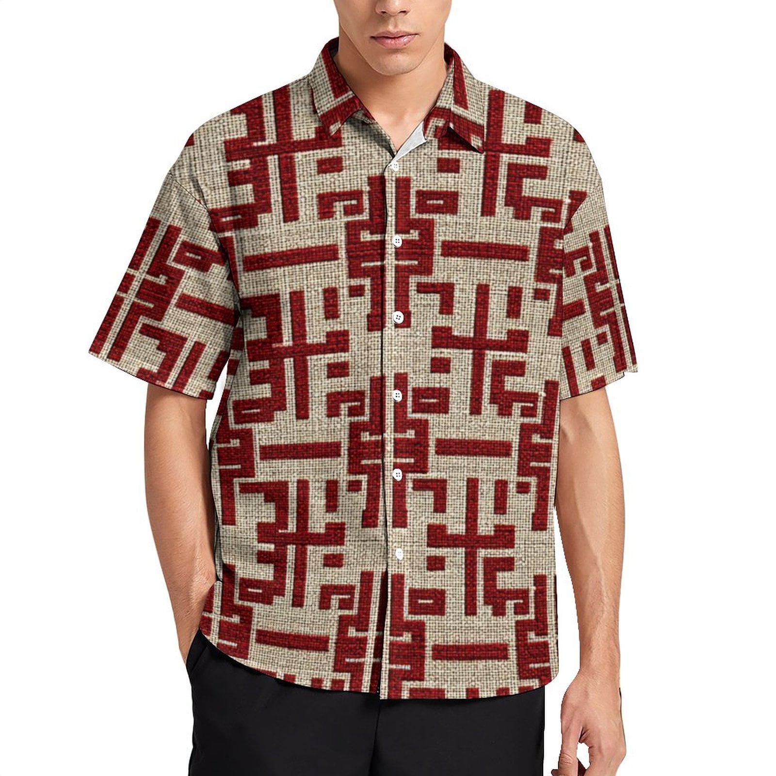 Colored Grid Geometry Men's Shirt Short Sleeves Printed Button Down ...