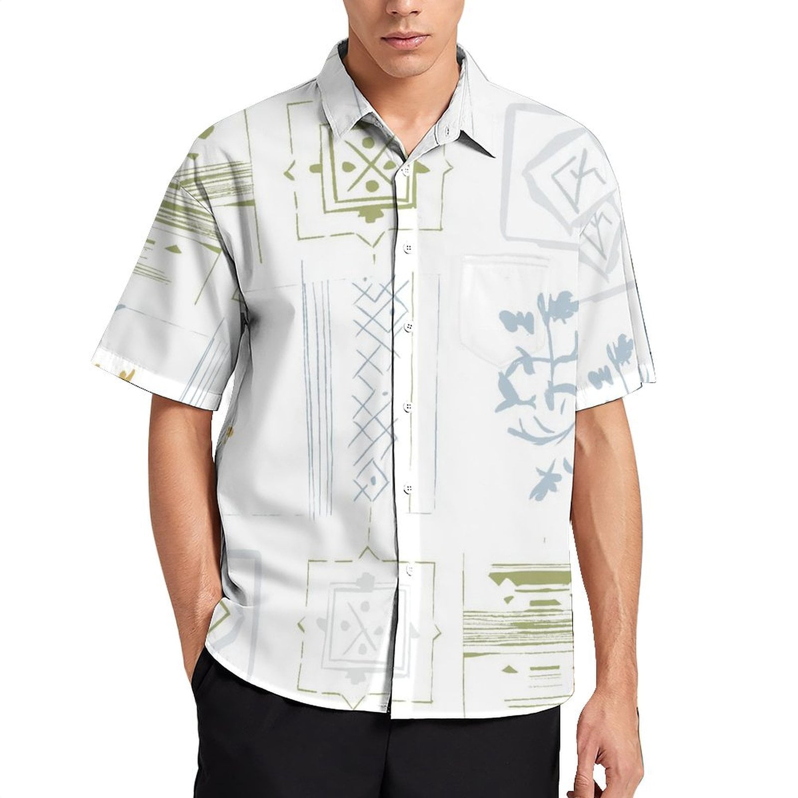 Colored Grid Geometry Men's Shirt Short Sleeves Printed Button Down ...