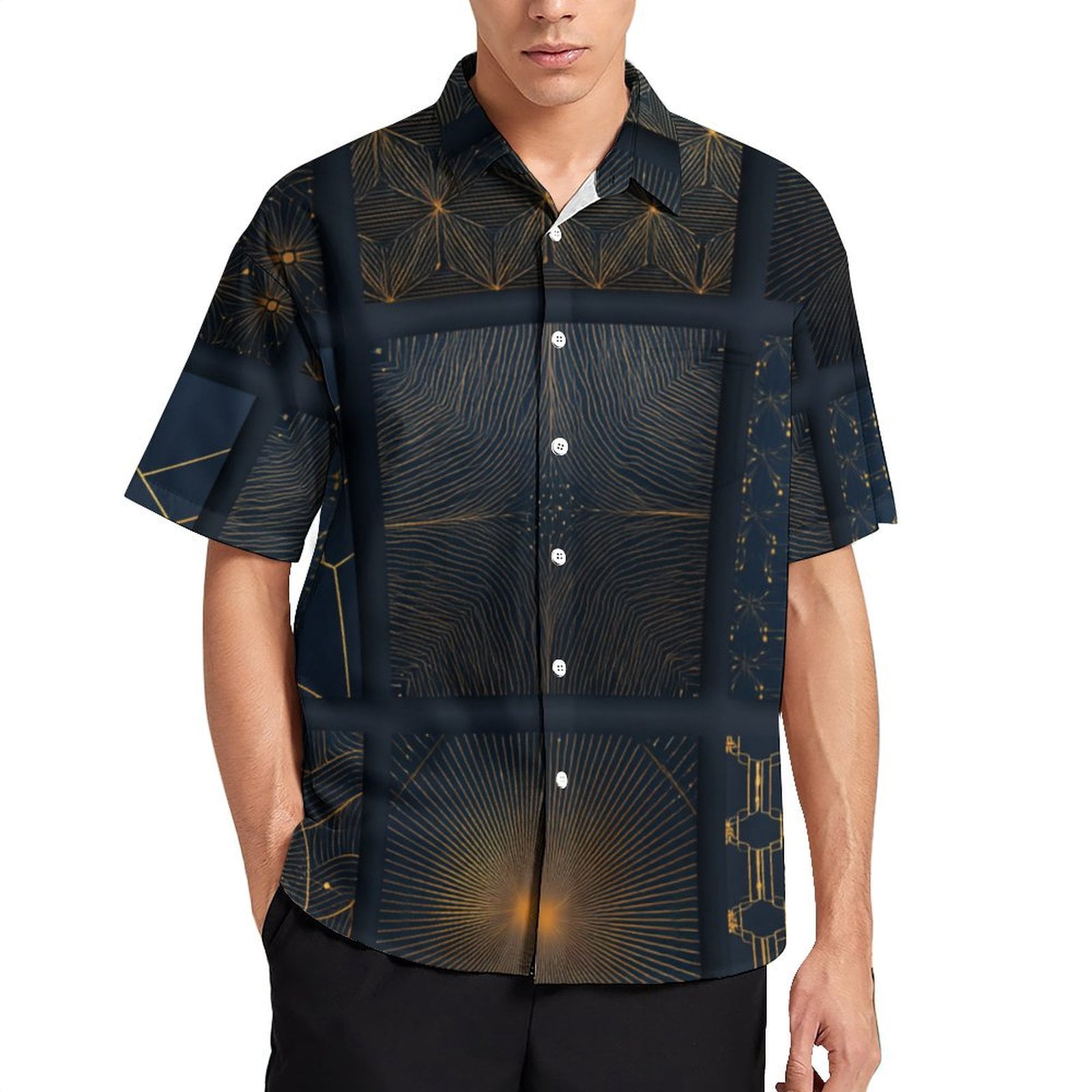 Colored Grid Geometry Men's Shirt Short Sleeves Printed Button Down ...
