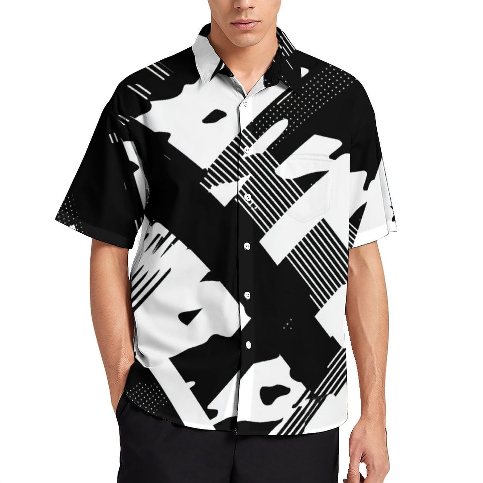 Colored Grid Geometry Men's Shirt Short Sleeves Printed Button Down ...