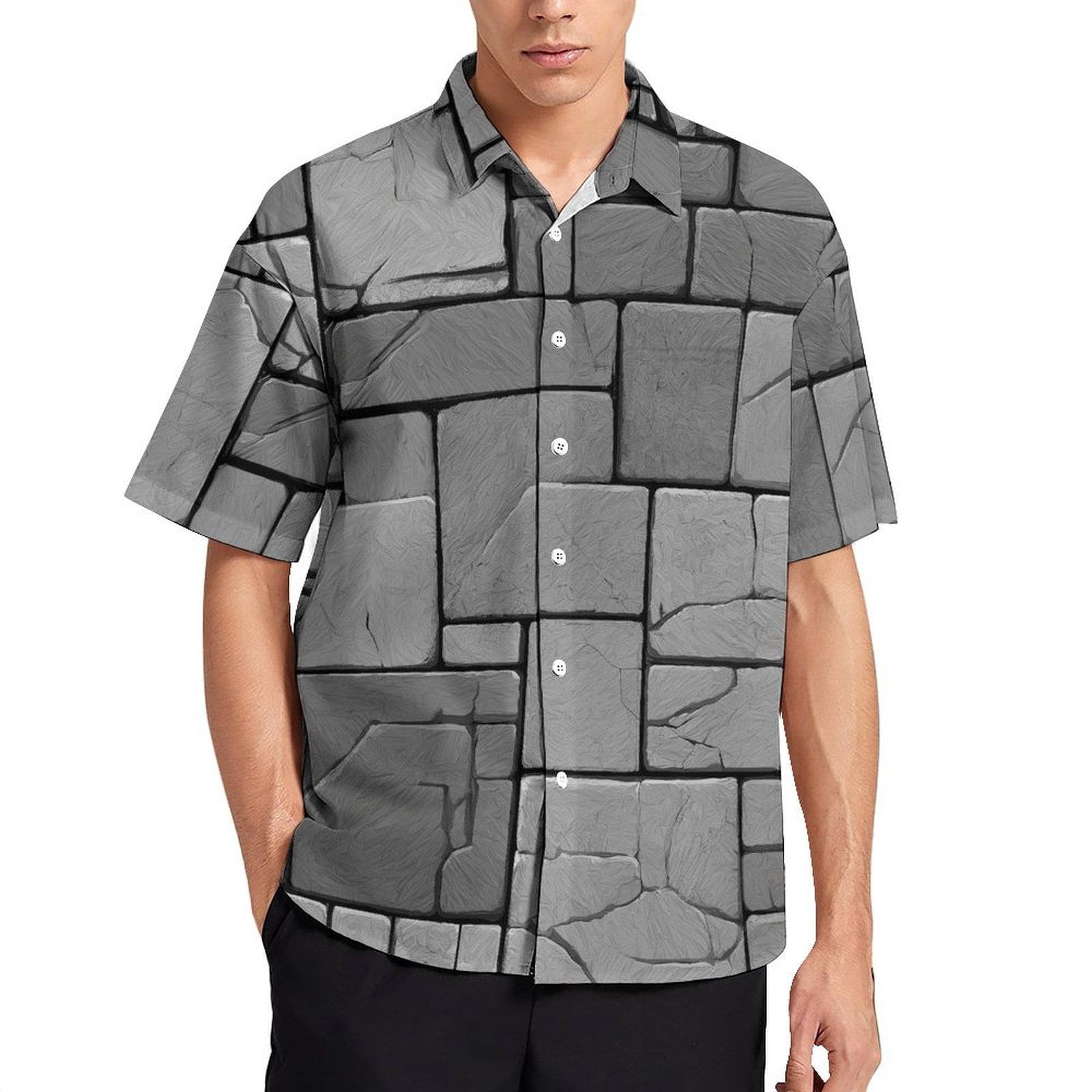 Colored Grid Geometry Men's Shirt Short Sleeves Printed Button Down ...
