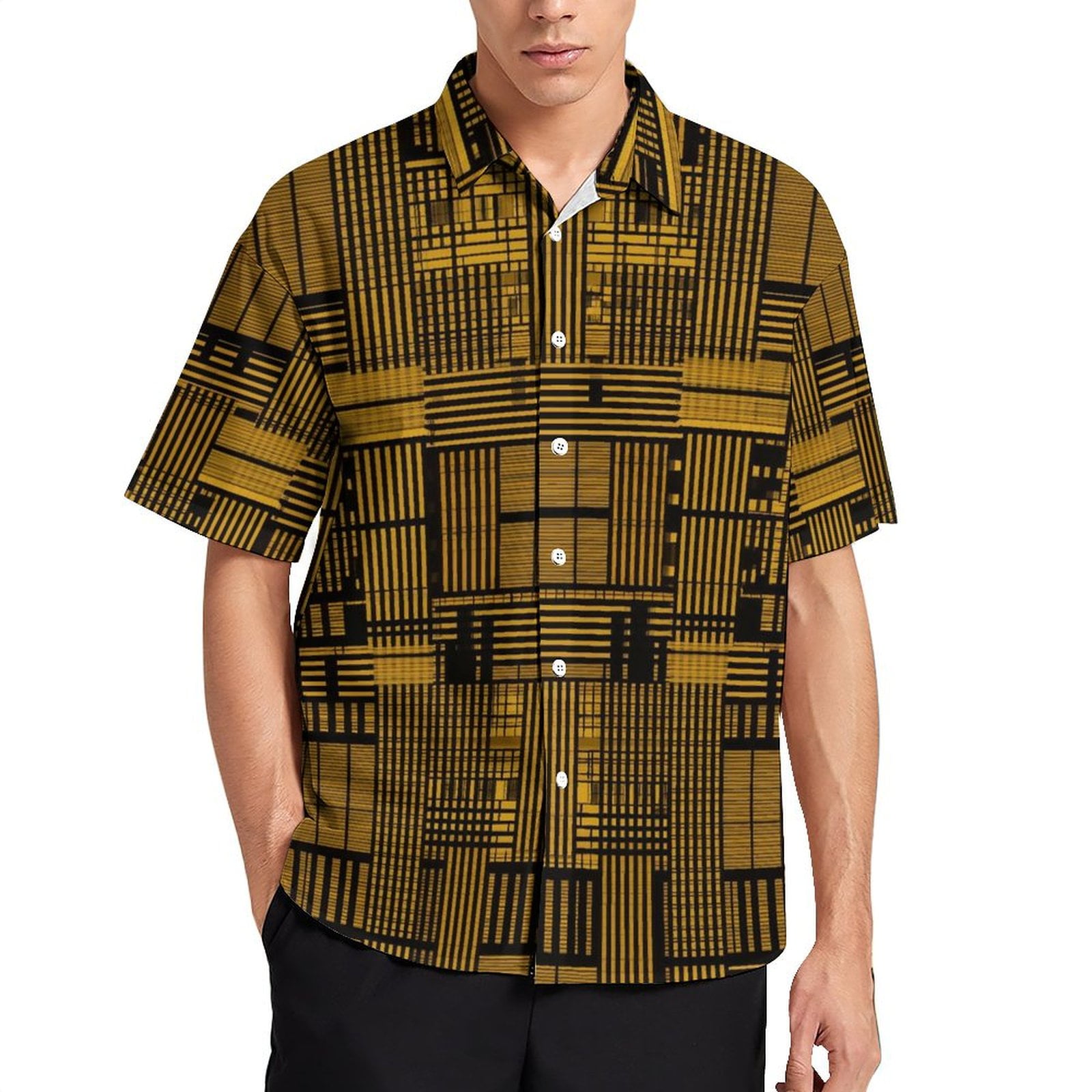 Colored Grid Geometry Men's Shirt Short Sleeves Printed Button Down ...