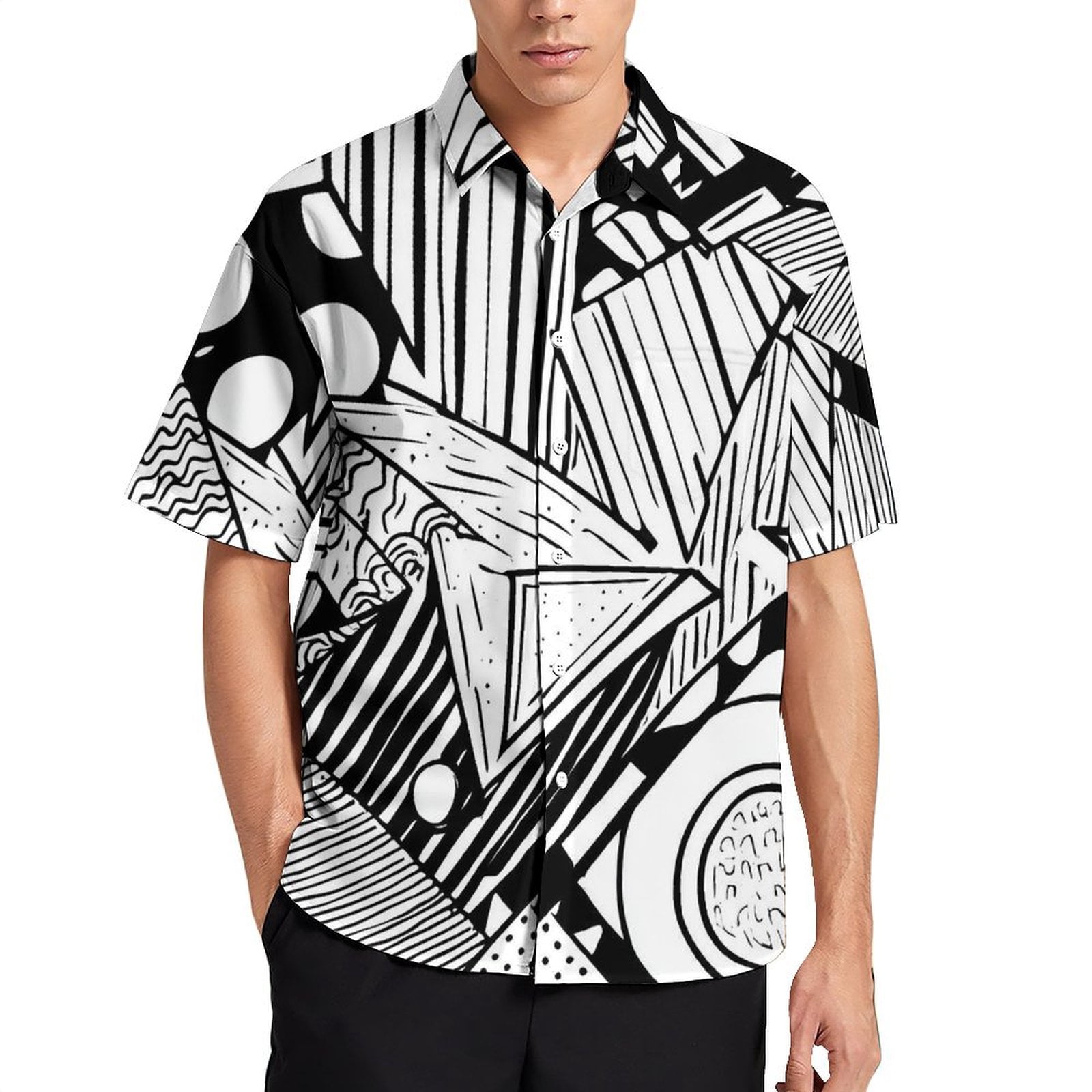 Colored Grid Geometry Men's Shirt Short Sleeves Printed Button Down ...
