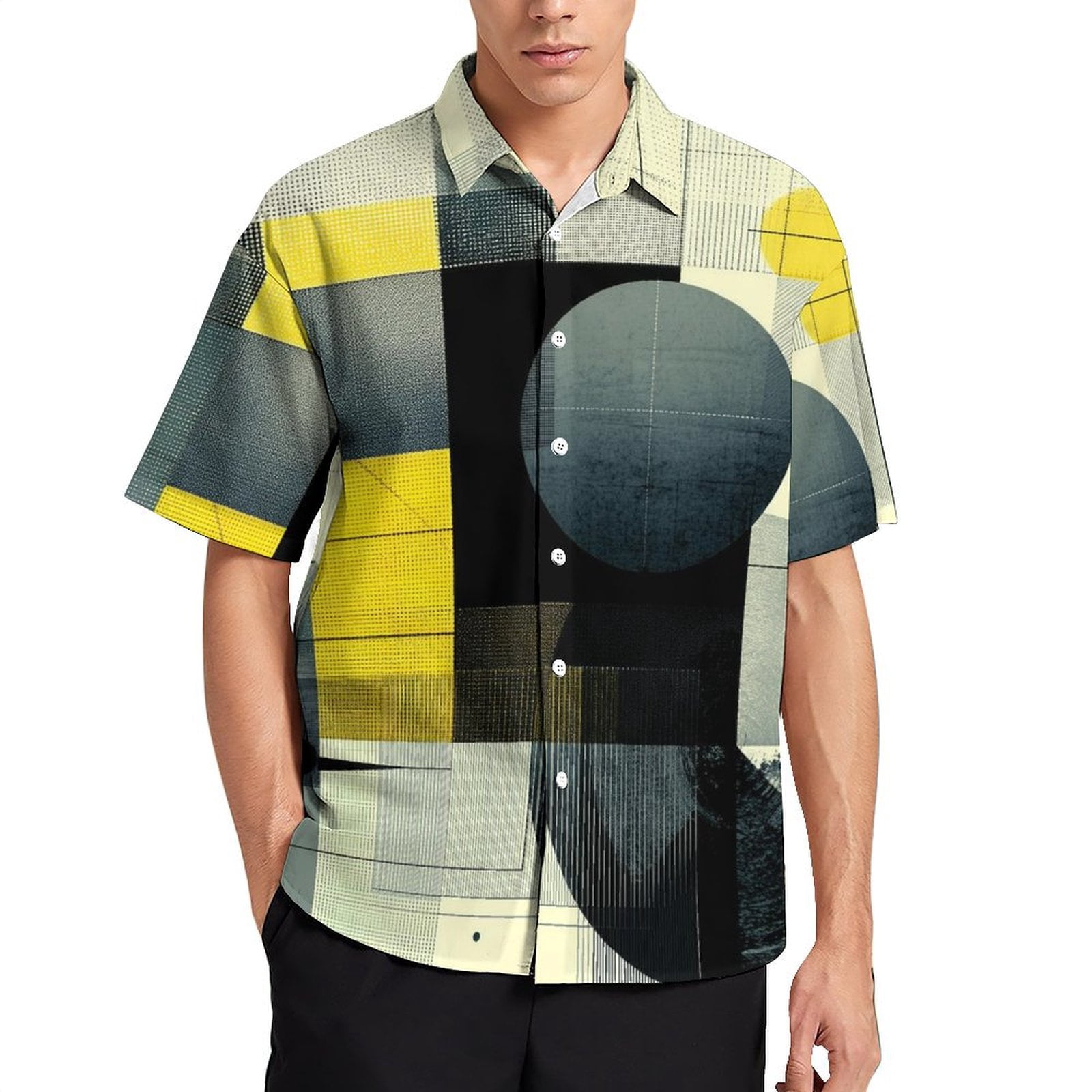 Colored Grid Geometry Men's Shirts Short Sleeve Casual Shirts Button ...