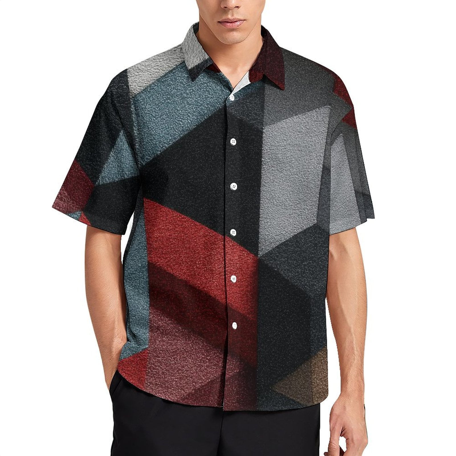 Colored Grid Geometry Men's Shirts Short Sleeve Casual Shirts Button ...