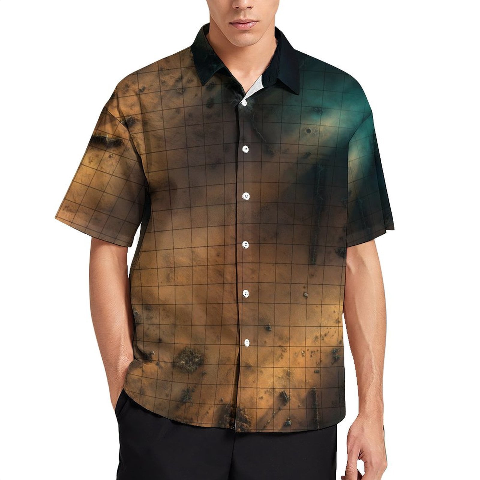 Colored Grid Geometry Men's Shirts Short Sleeve Casual Shirts Button ...