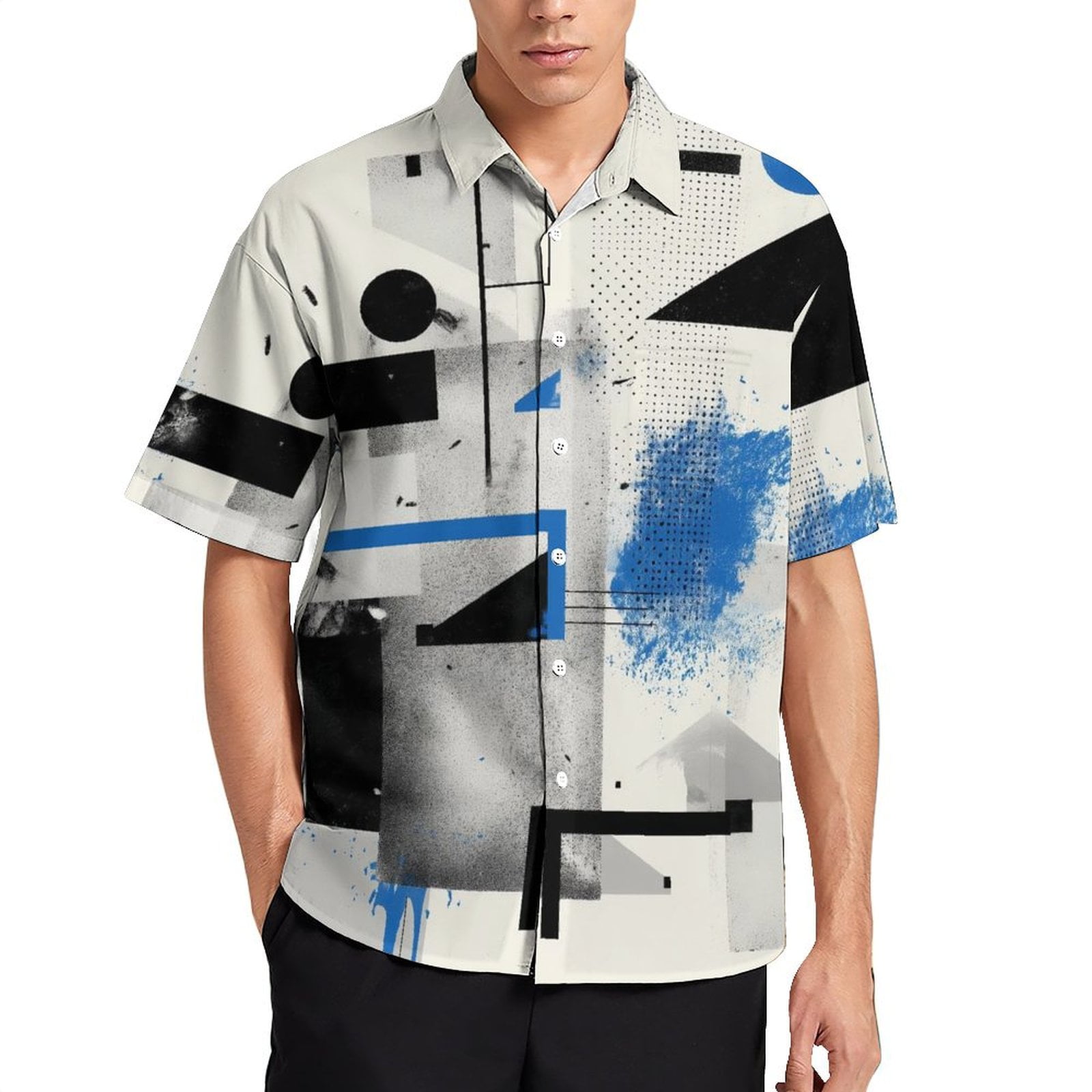 Colored Grid Geometry Men's Shirts Short Sleeve Casual Shirts Button ...