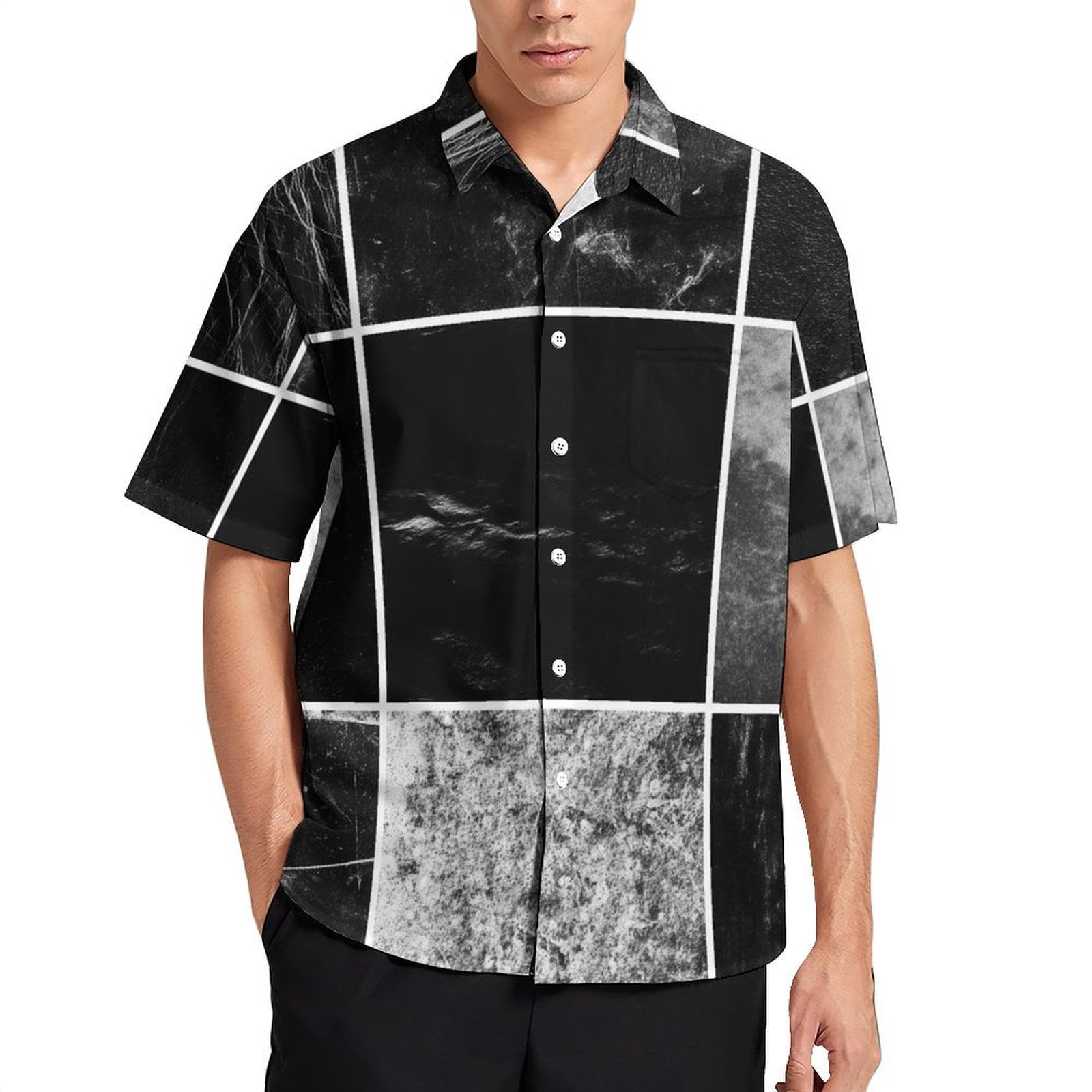 Colored Grid Geometry Men's Shirts Short Sleeve Casual Shirts Button ...