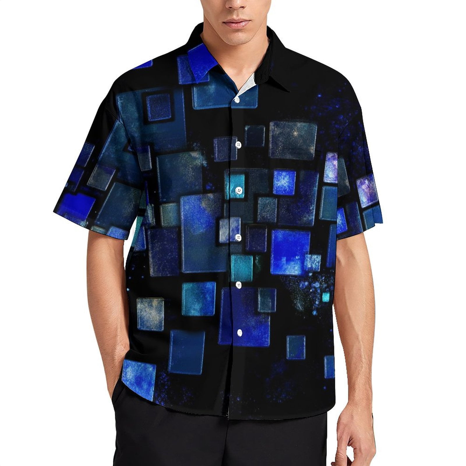 Colored Grid Geometry Men's Shirts Short Sleeve Casual Shirts Button ...