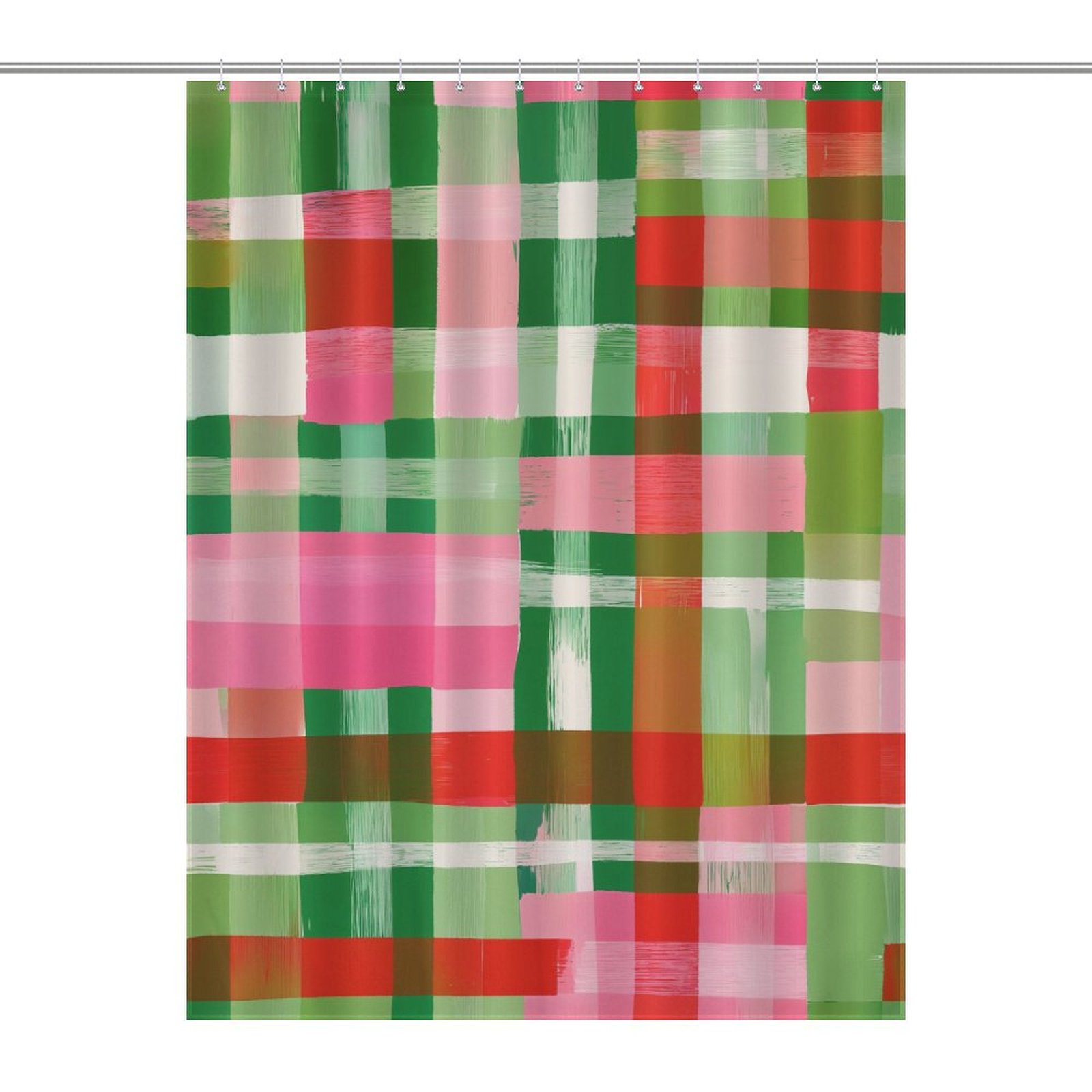 Colored Grid Geometry Shower Curtain , Enchanted Forest Scenic Bathroom ...