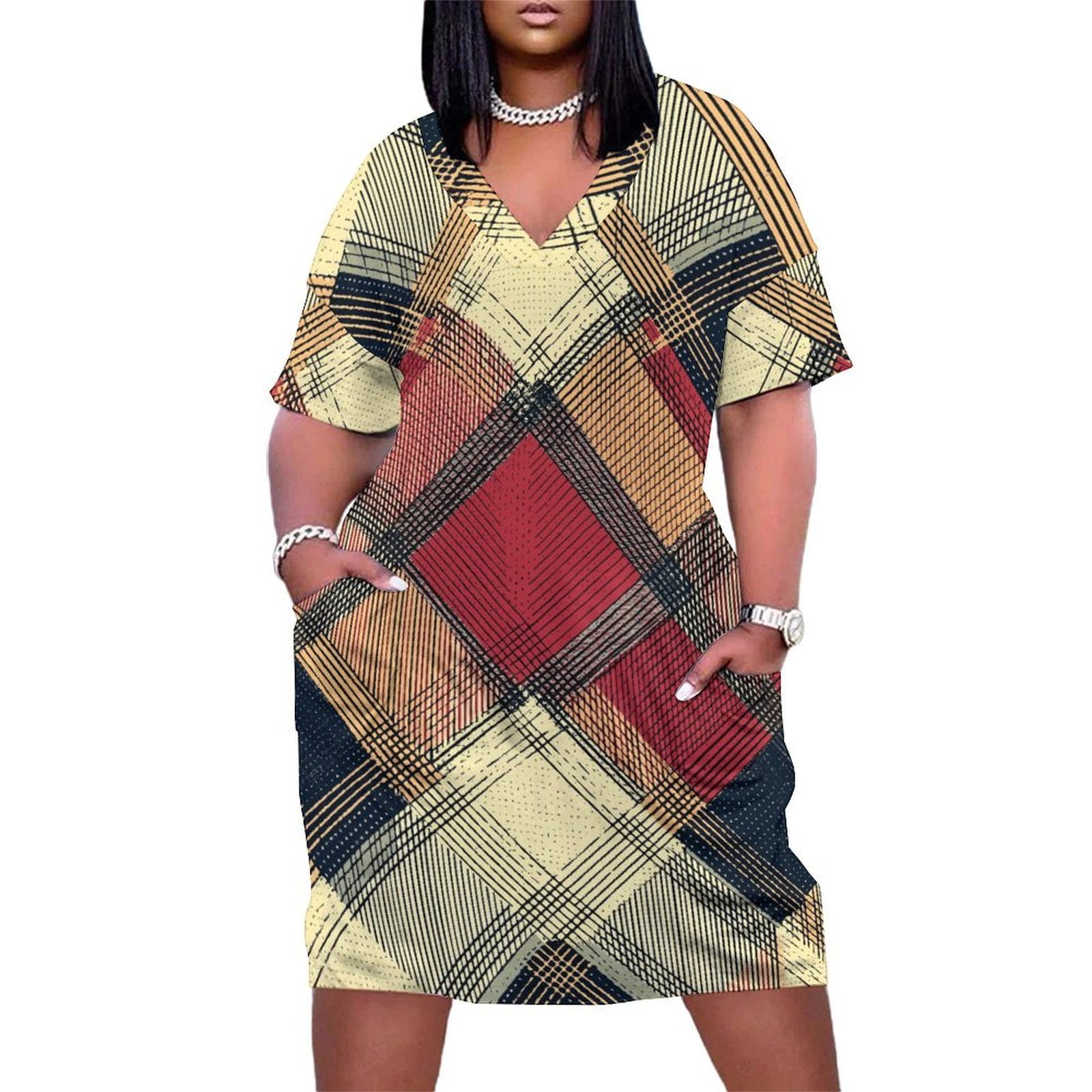 Colored Grid Geometry Summer Dresses for Women Beach Boho - Walmart.com