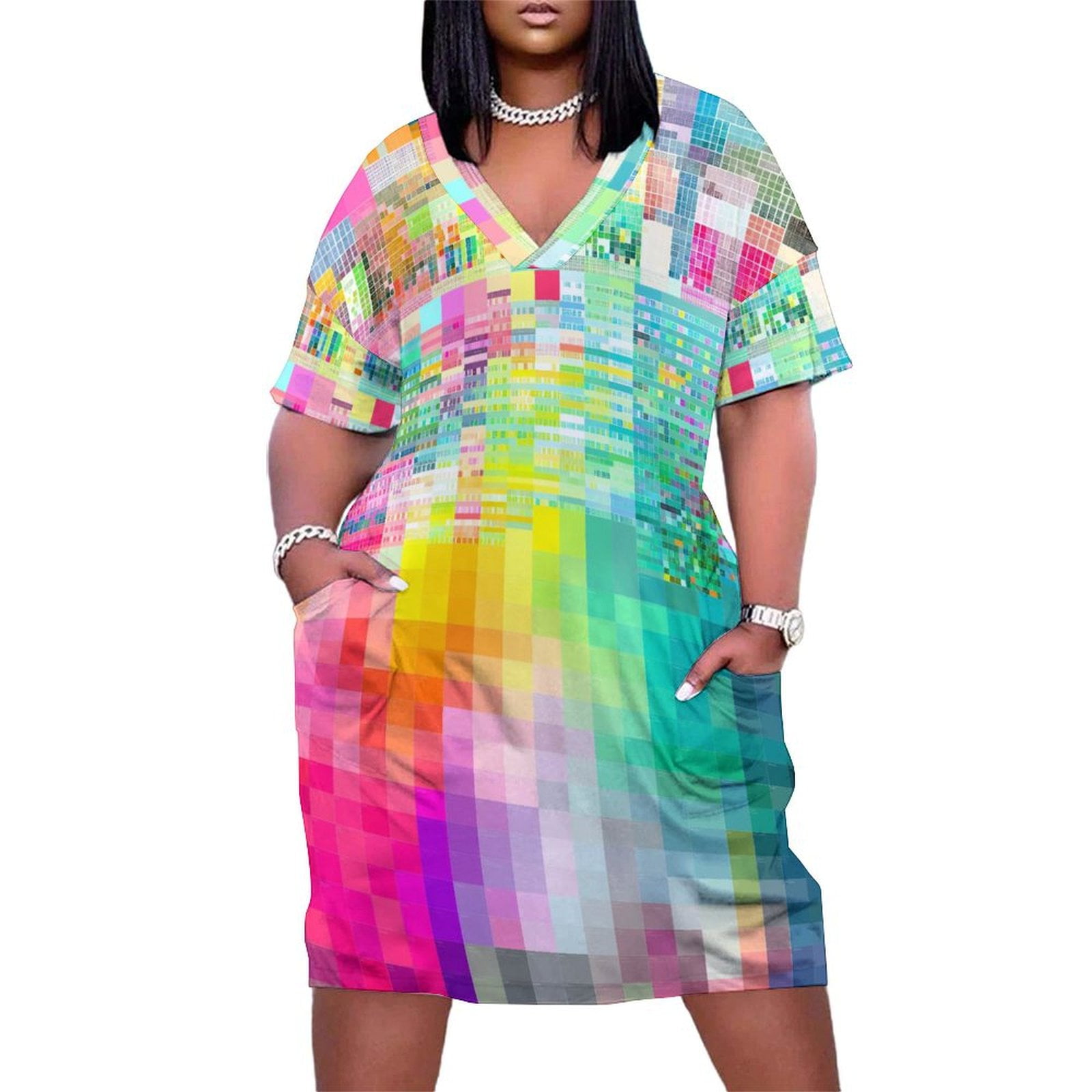 Colored Grid Geometry Summer Dresses for Women Beach Boho - Walmart.com