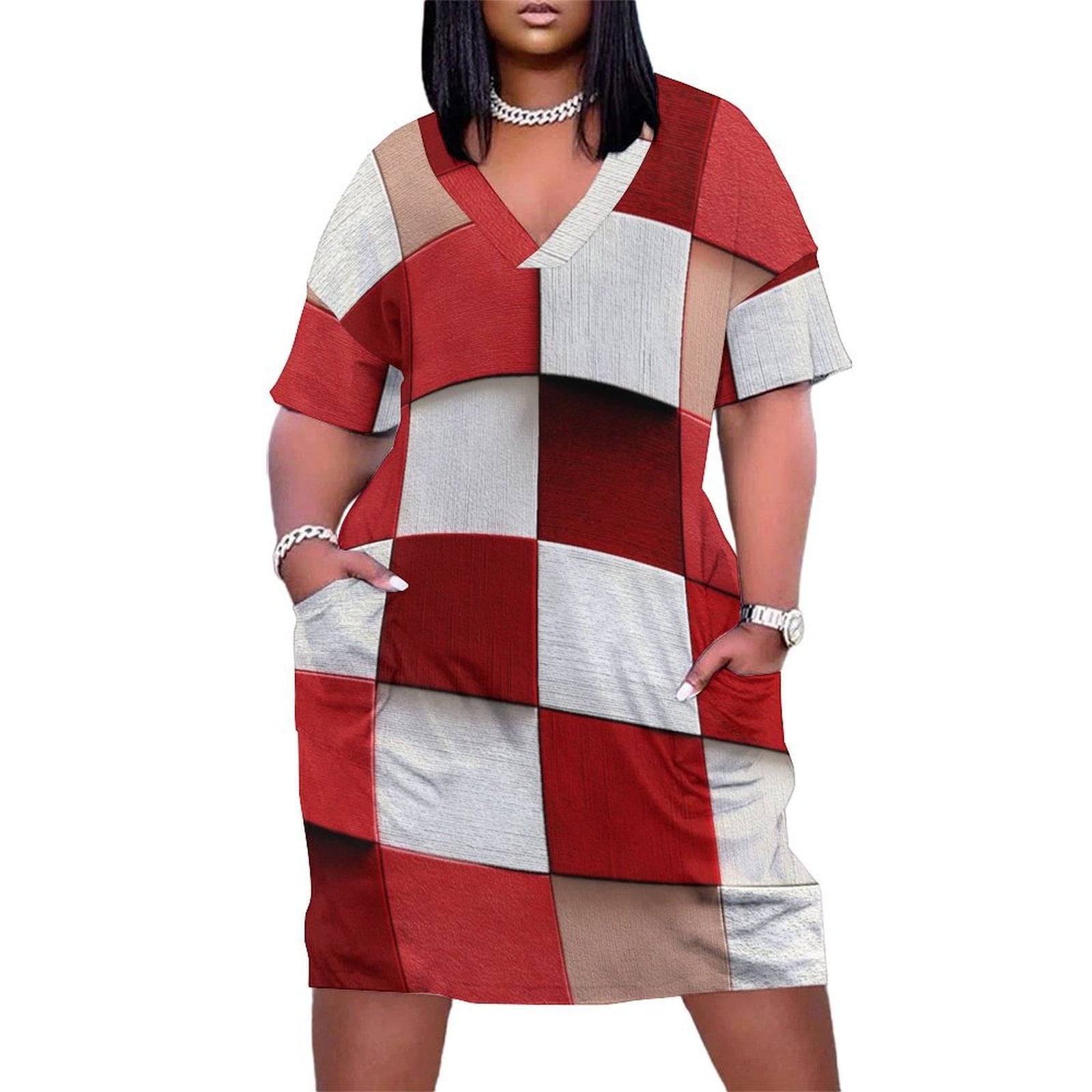 Colored Grid Geometry Summer Dresses for Women Beach Boho - Walmart.com