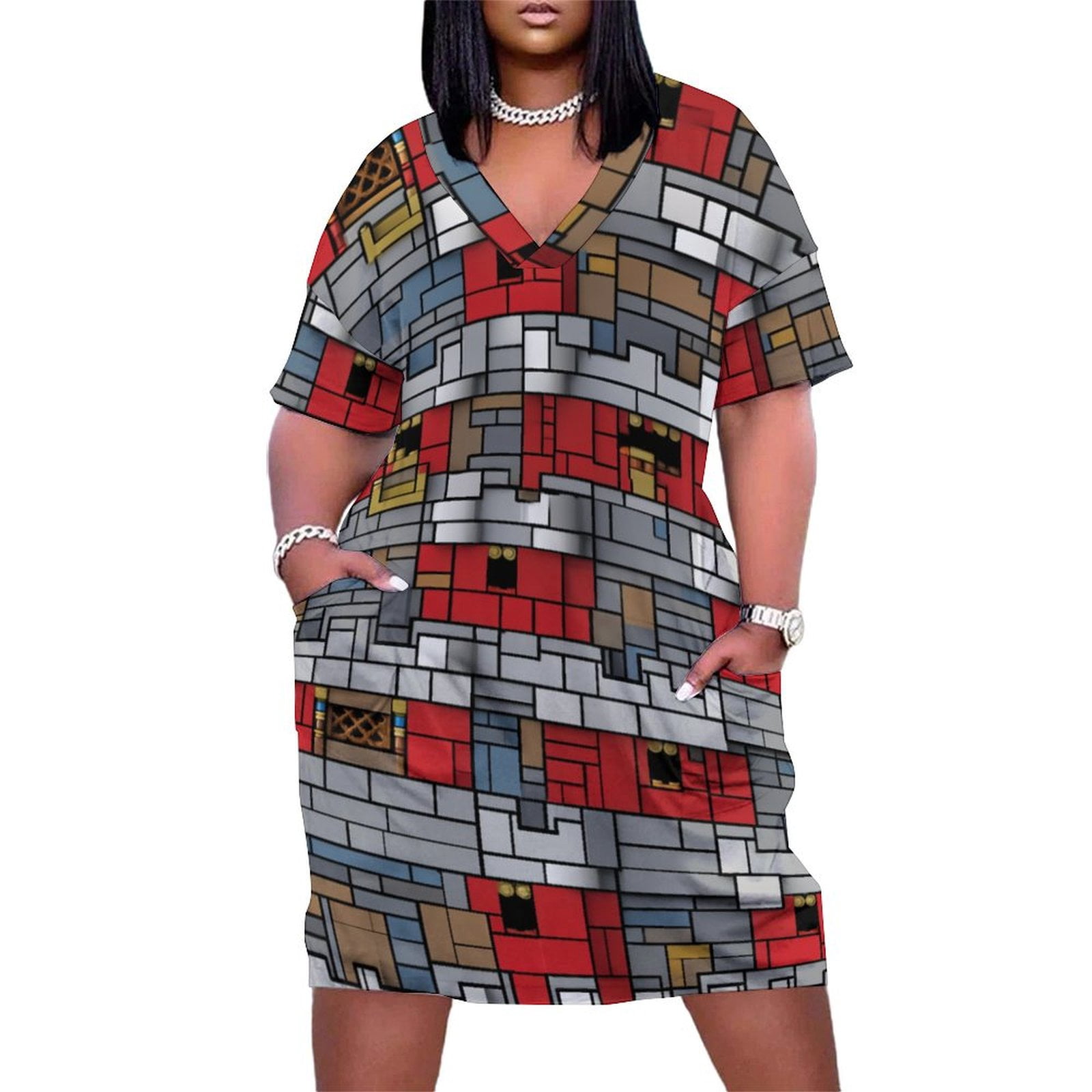 Colored Grid Geometry Summer Dresses for Women Beach Boho - Walmart.com