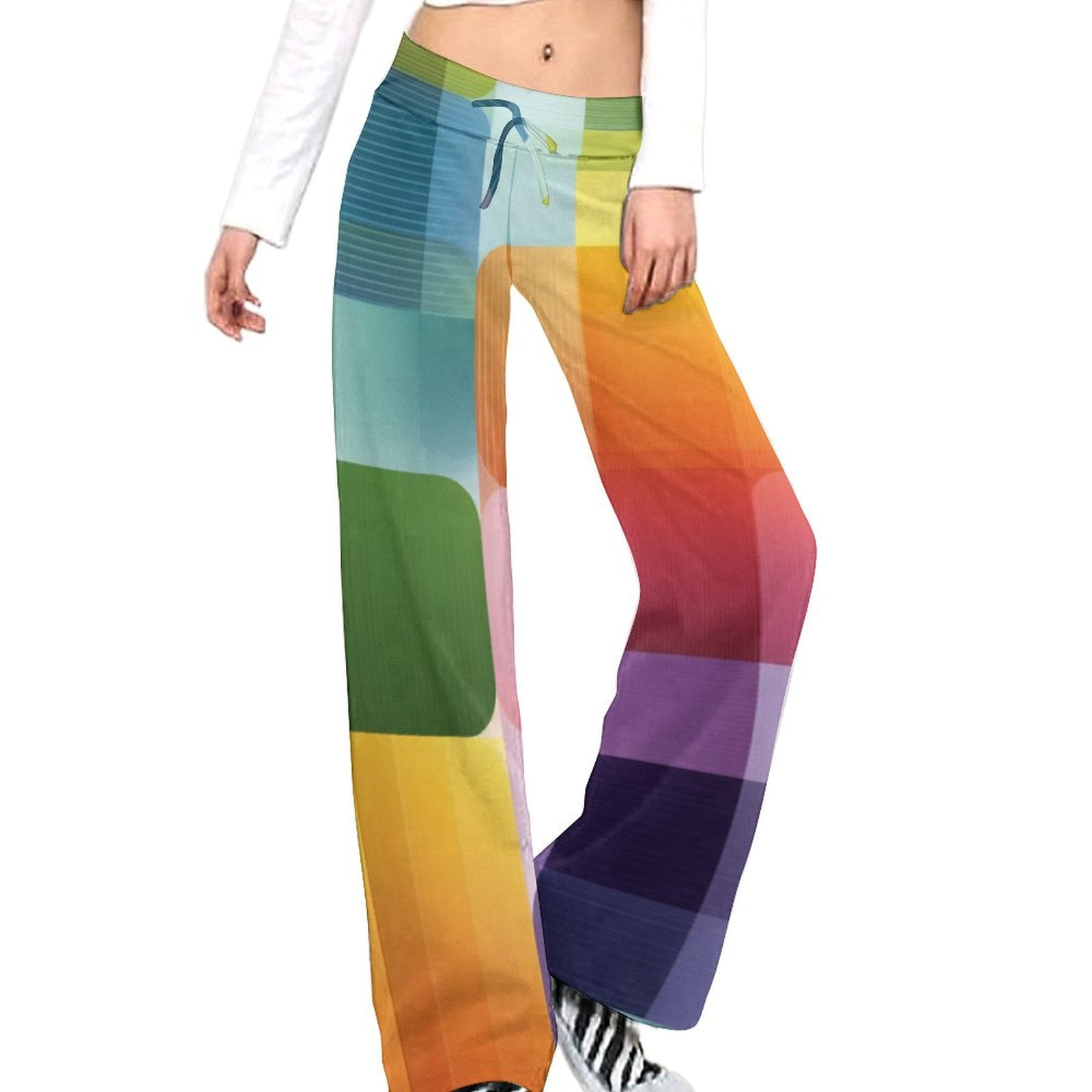 Colored Grid Geometry Summer Outfits Flowy Palazzo Pants for Women 2025 High Waisted Wide Leg ...