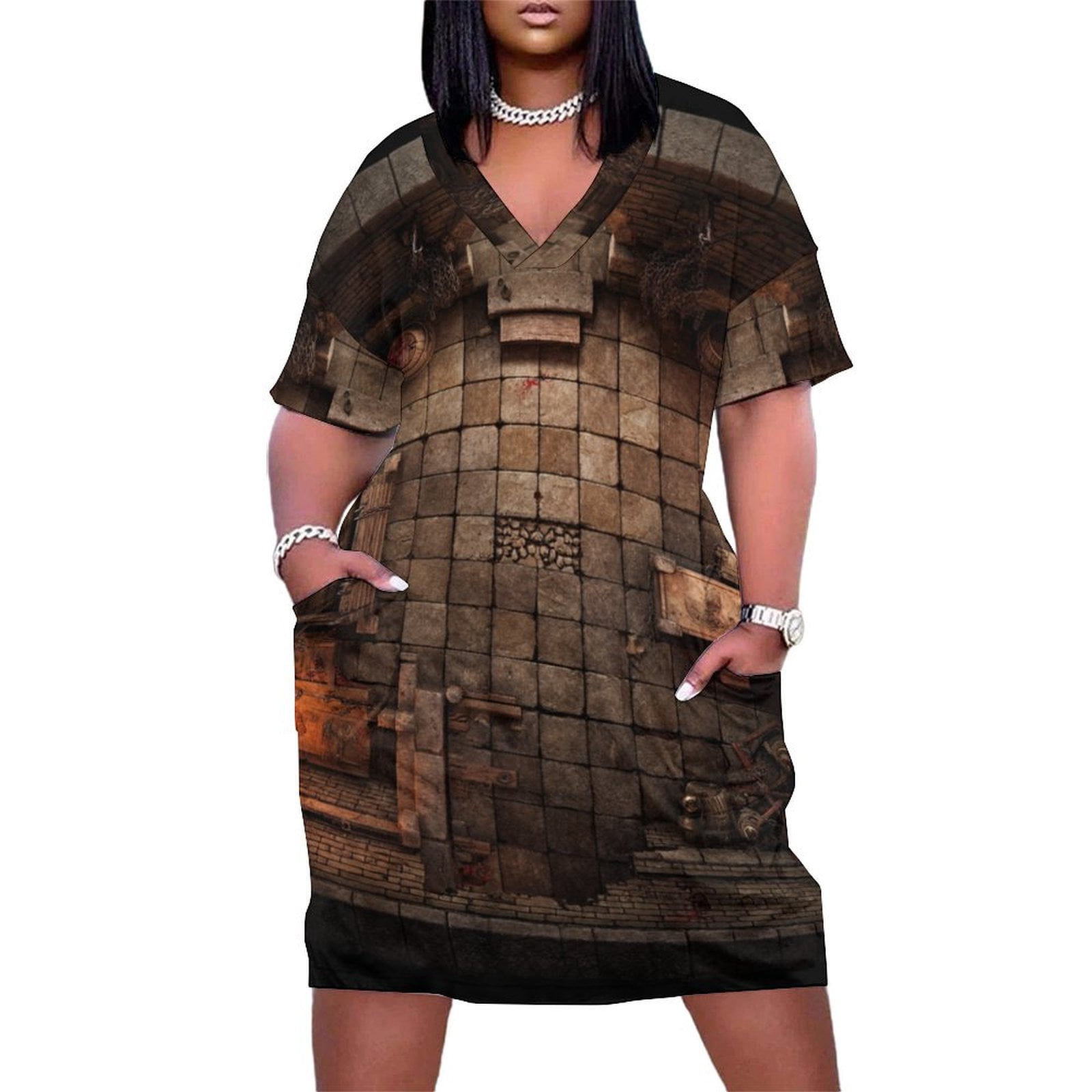 Colored Grid Geometry Summer Sundress for Curve Women Casual Pattern ...