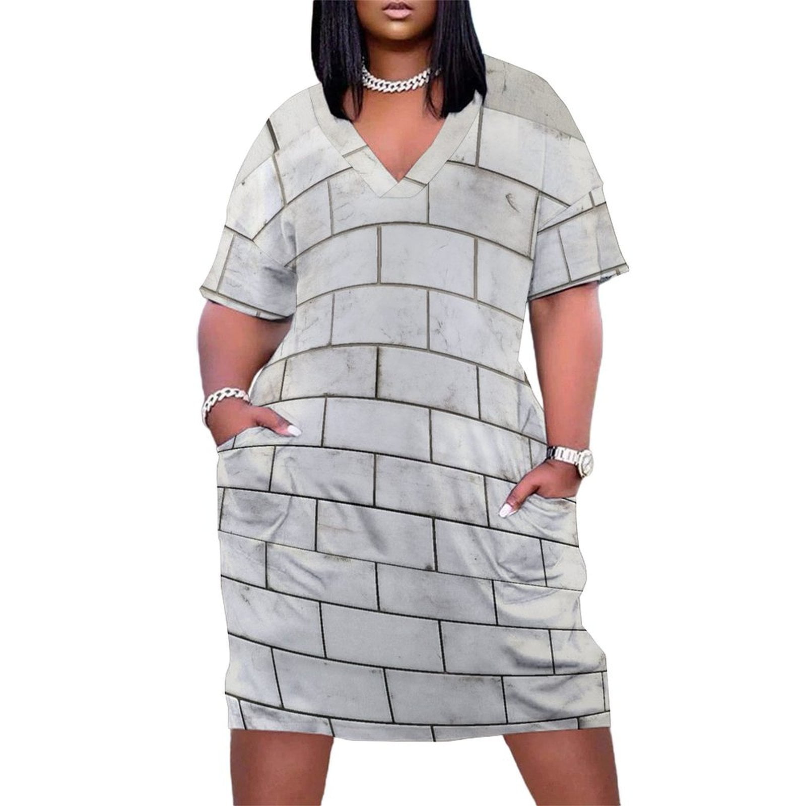 Colored Grid Geometry Summer Sundress for Curve Women Casual Pattern ...