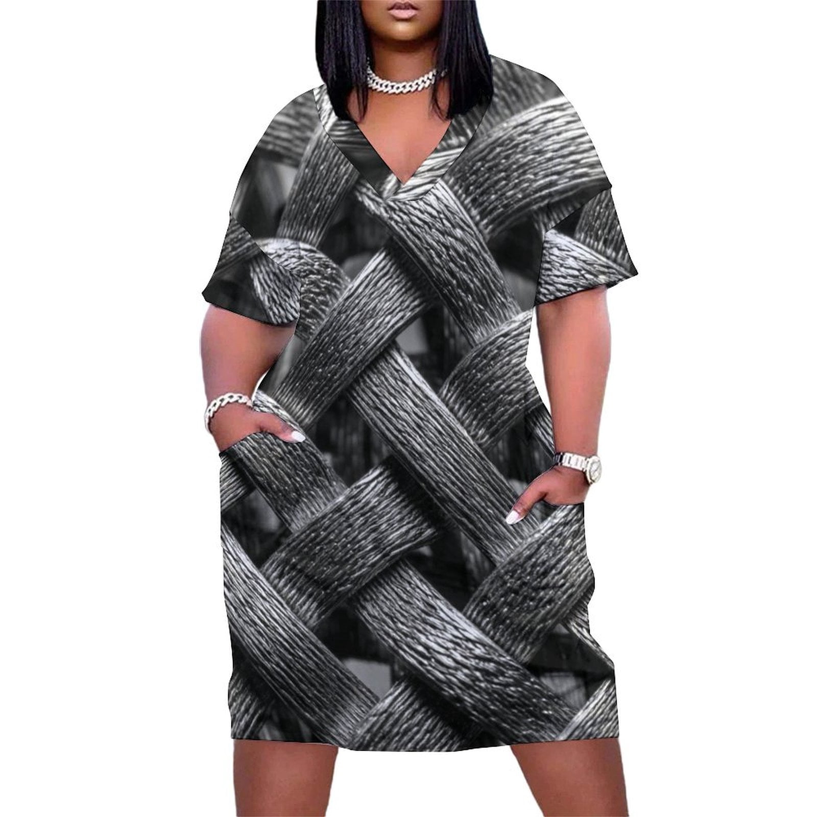 Colored Grid Geometry Summer Sundress for Curve Women Casual Pattern ...