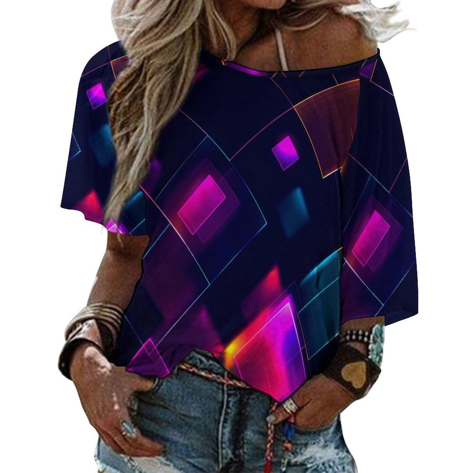 Colored Grid Geometry Women's Graphic Tees Casual Summer Funny Printed ...