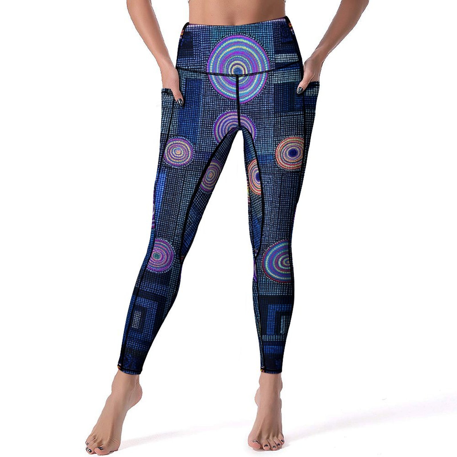 Colored Grid Geometry Women's High Waisted Yoga Pants with Pockets ...