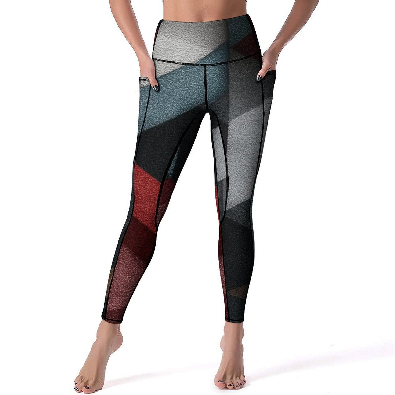 Colored Grid Geometry Women's High Waisted Yoga Pants with Pockets ...