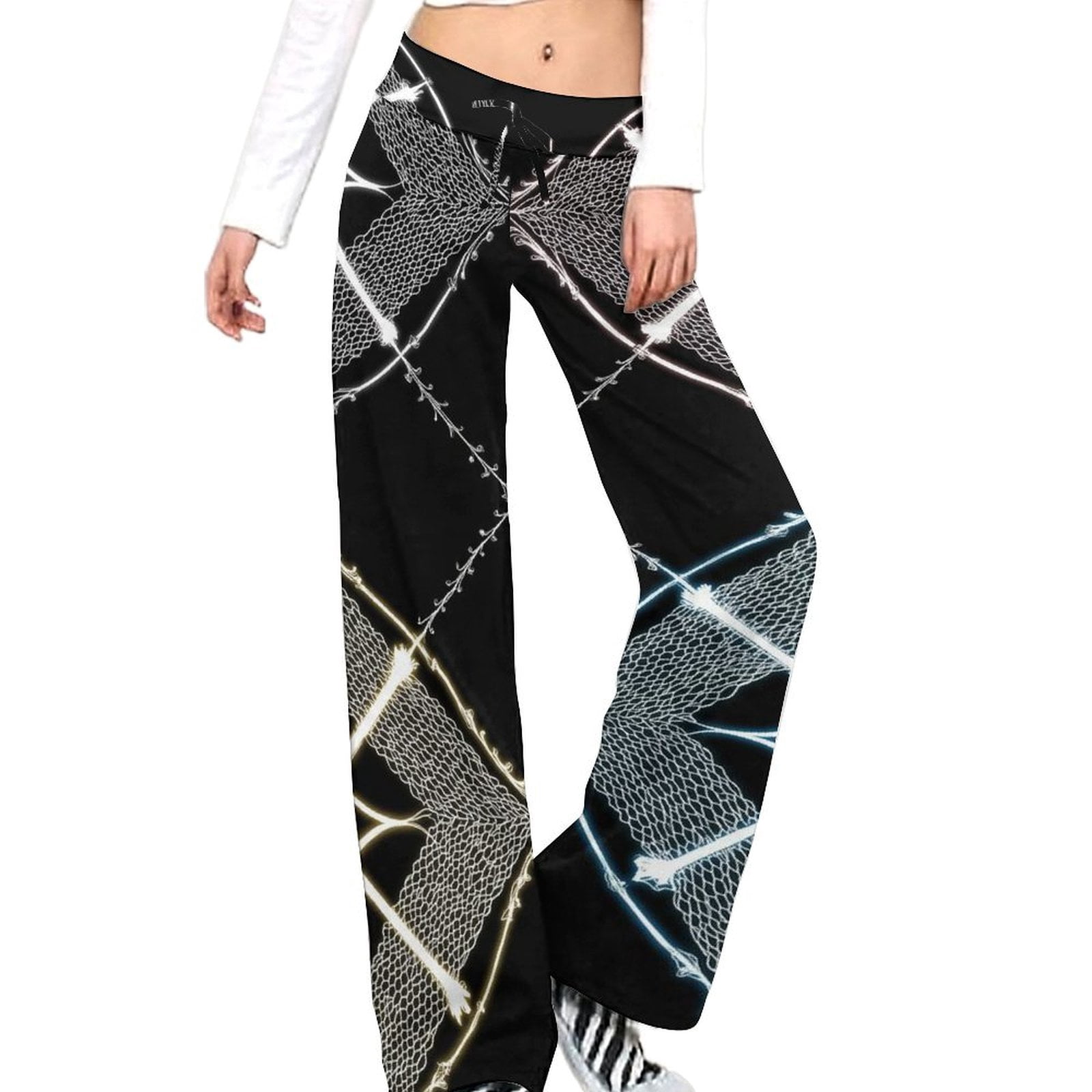 Colored Grid Geometry Women's Wide Leg Lounge High Waisted Loose Work ...