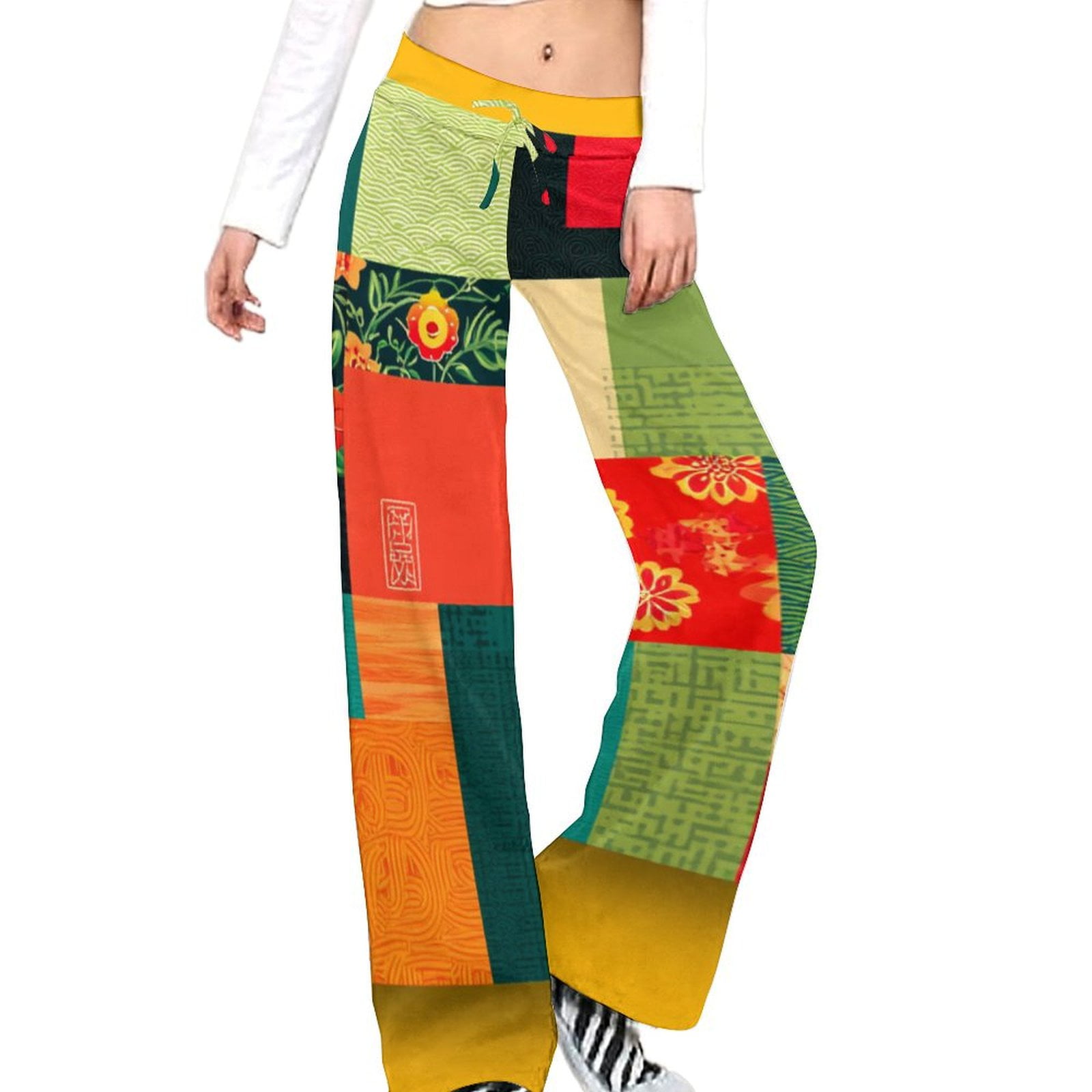 Colored Grid Geometry Women's Wide Leg Lounge High Waisted Loose Work ...