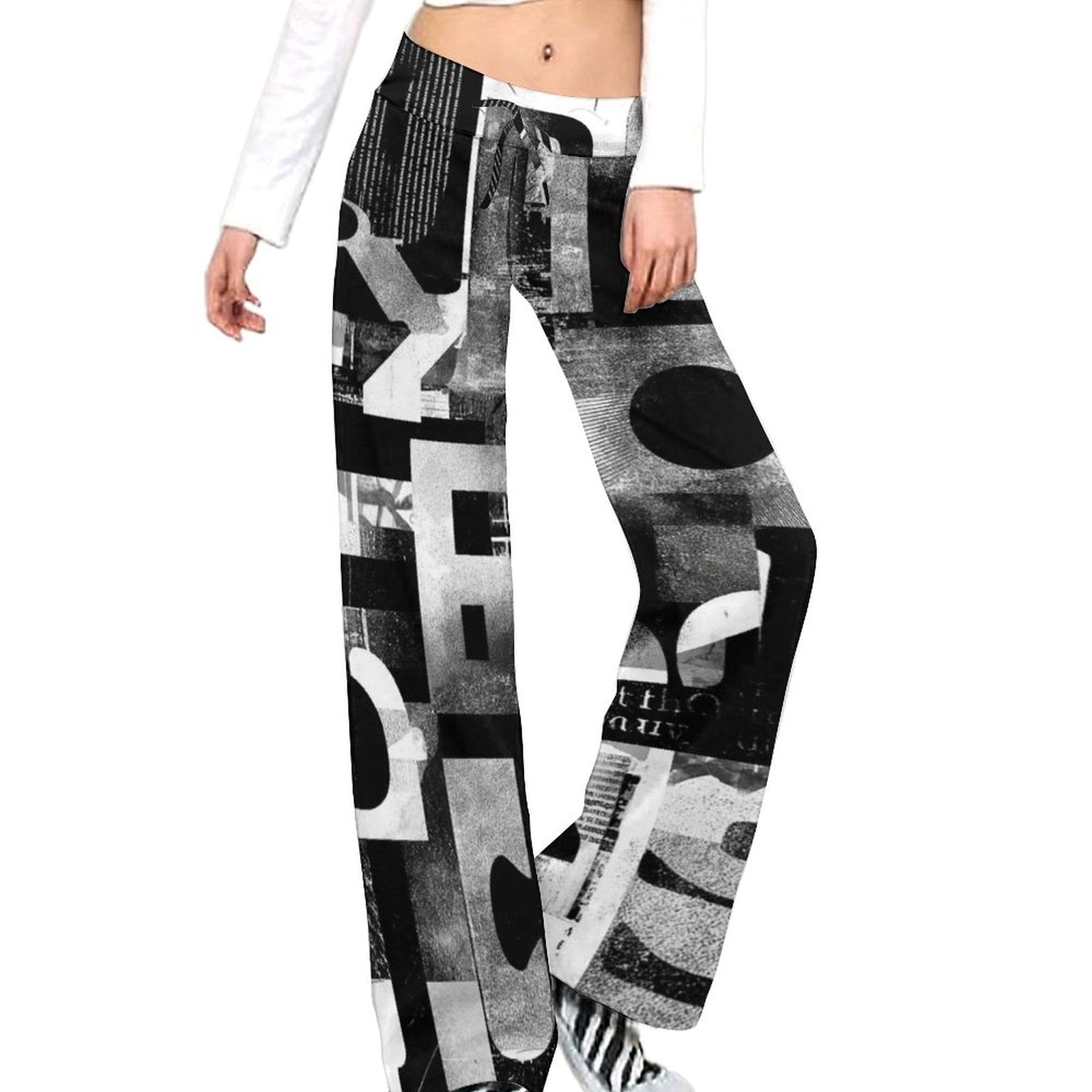 Colored Grid Geometry Women's Wide Leg Lounge High Waisted Loose Work ...