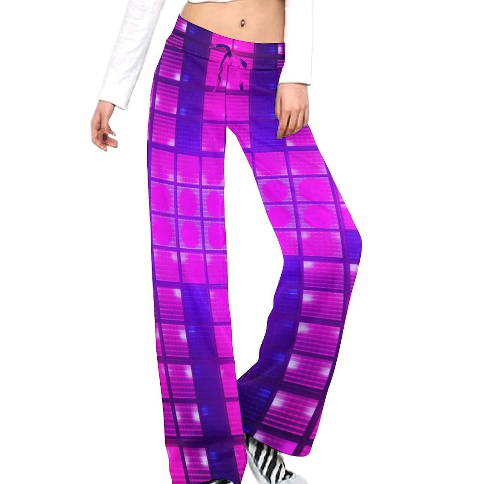 Colored Grid Geometry Women's Wide Leg Lounge High Waisted Loose Work ...