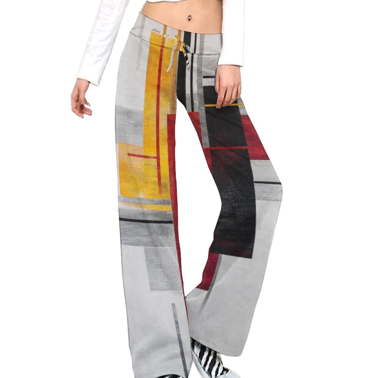 Colored Grid Geometry Womens Wide Leg Lounge High Waisted Loose Work Casual Outfits Trousers