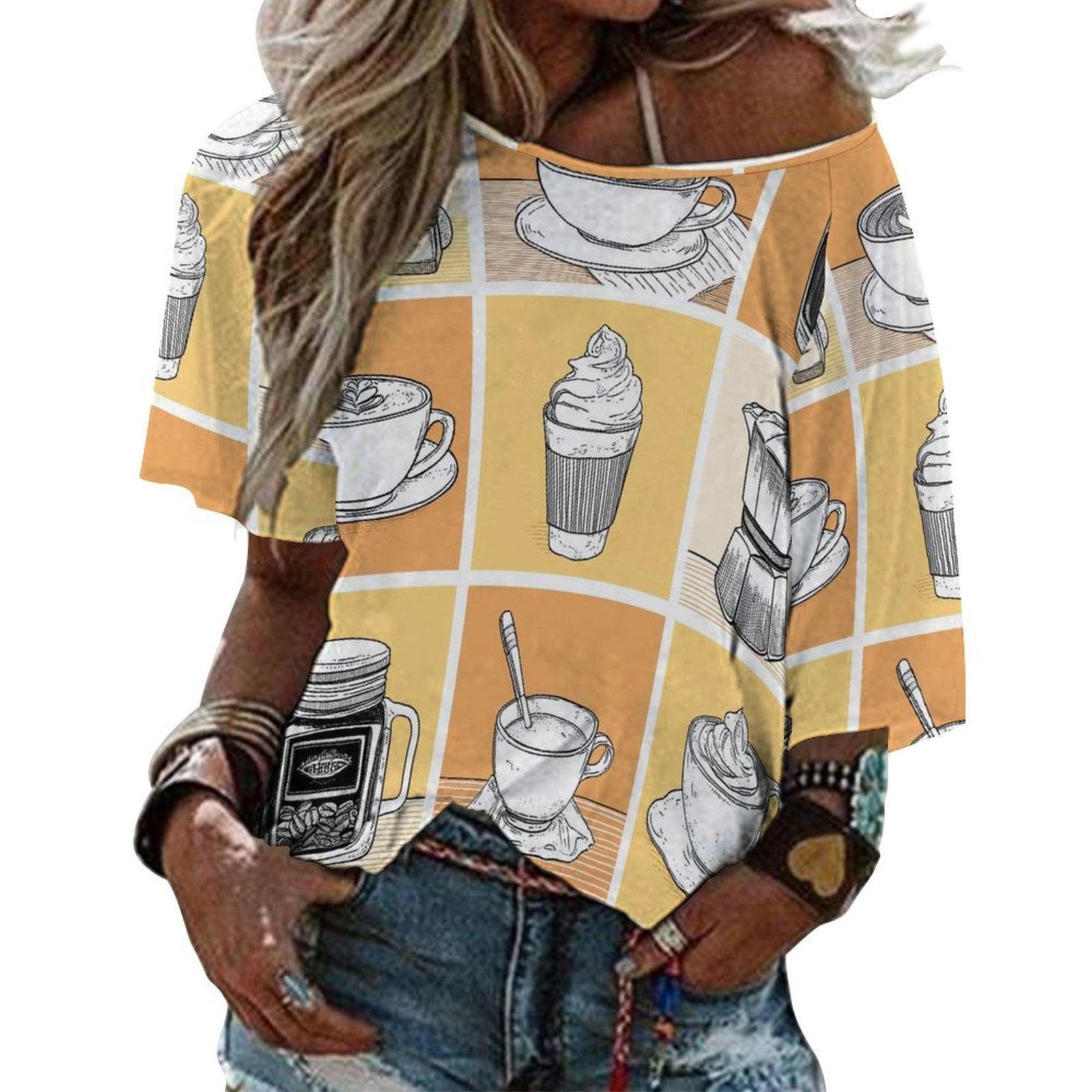 Colored Grid Geometry Womens Casual Crew Neck Short Sleeve Pleated Tops ...