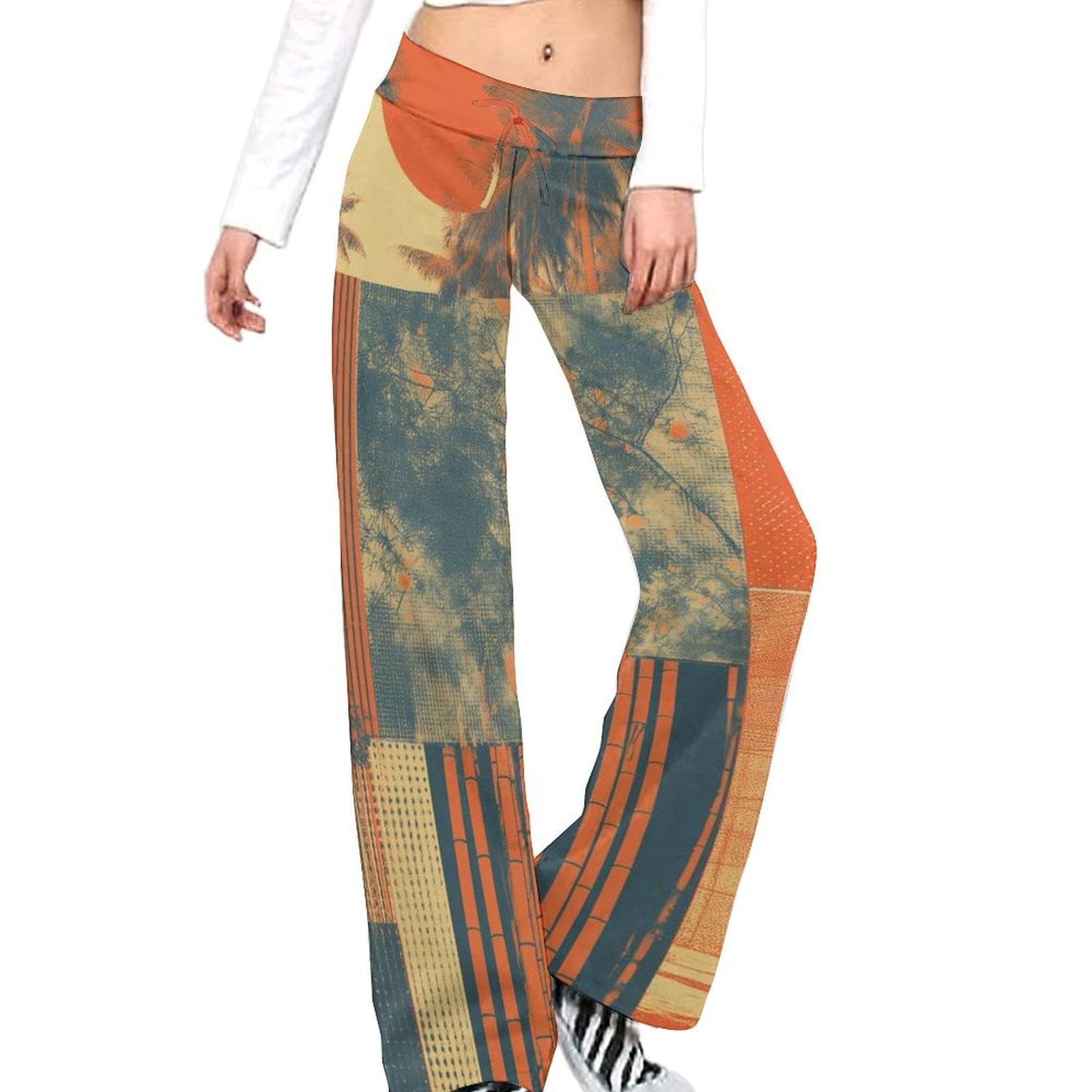 Colored Grid Geometry For Women Casual Lightweight Straight Leg Pants Comfy Womens Trousers