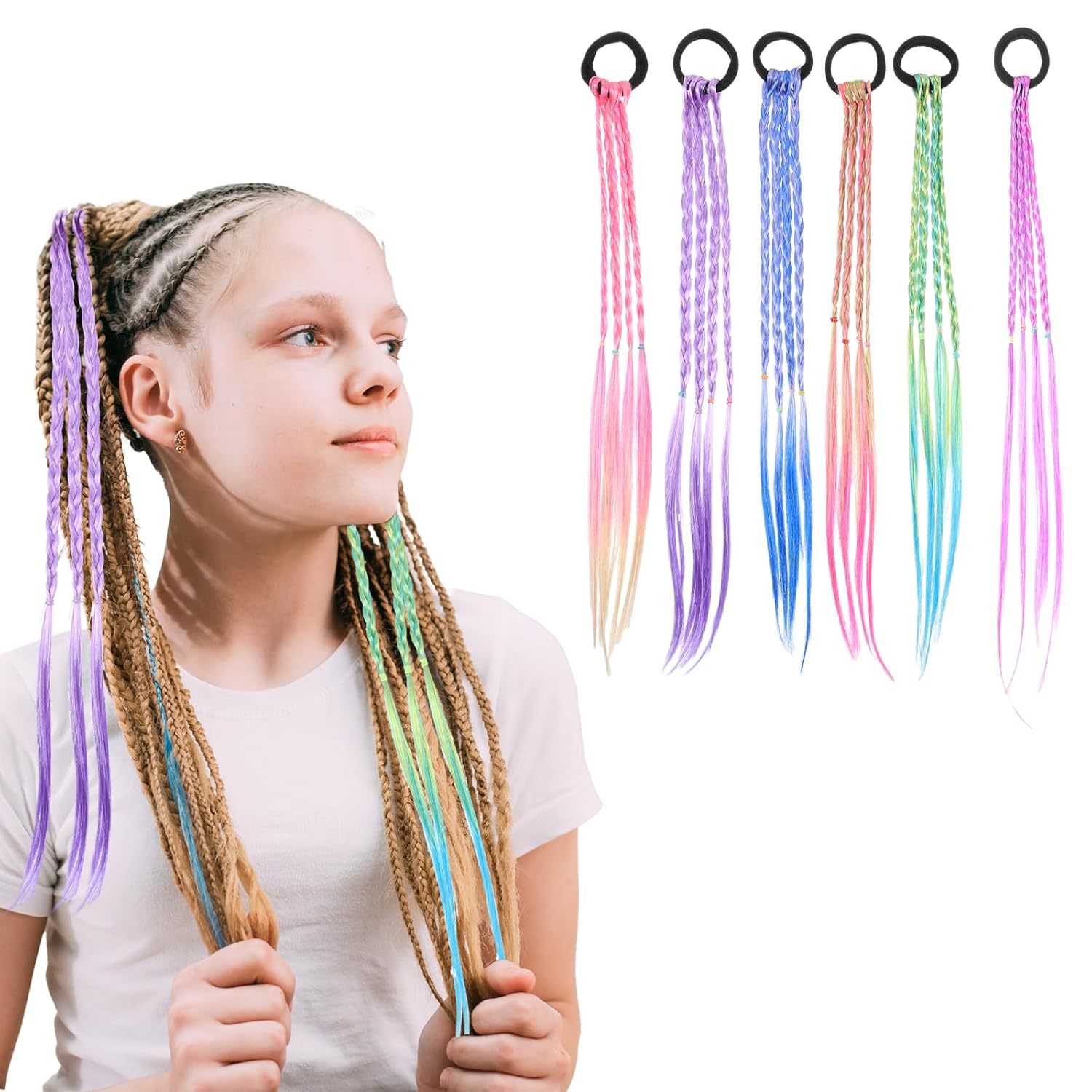 Colored Hair Extensions, 6pcs Colorful Pony Tail Hair Extensions ...