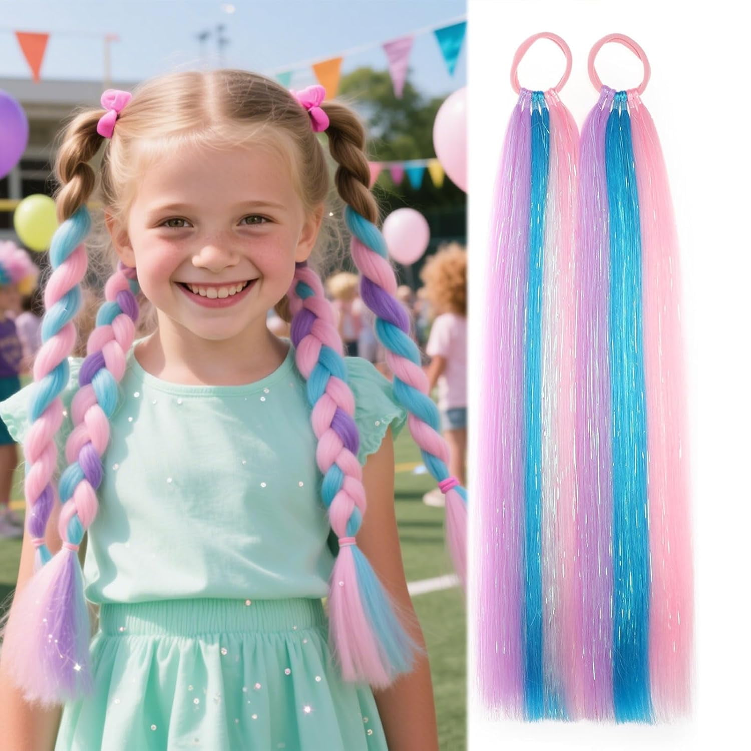 Colored Hair Extensions Blue Pink Purple Ponytail Extension Colorful 2 ...