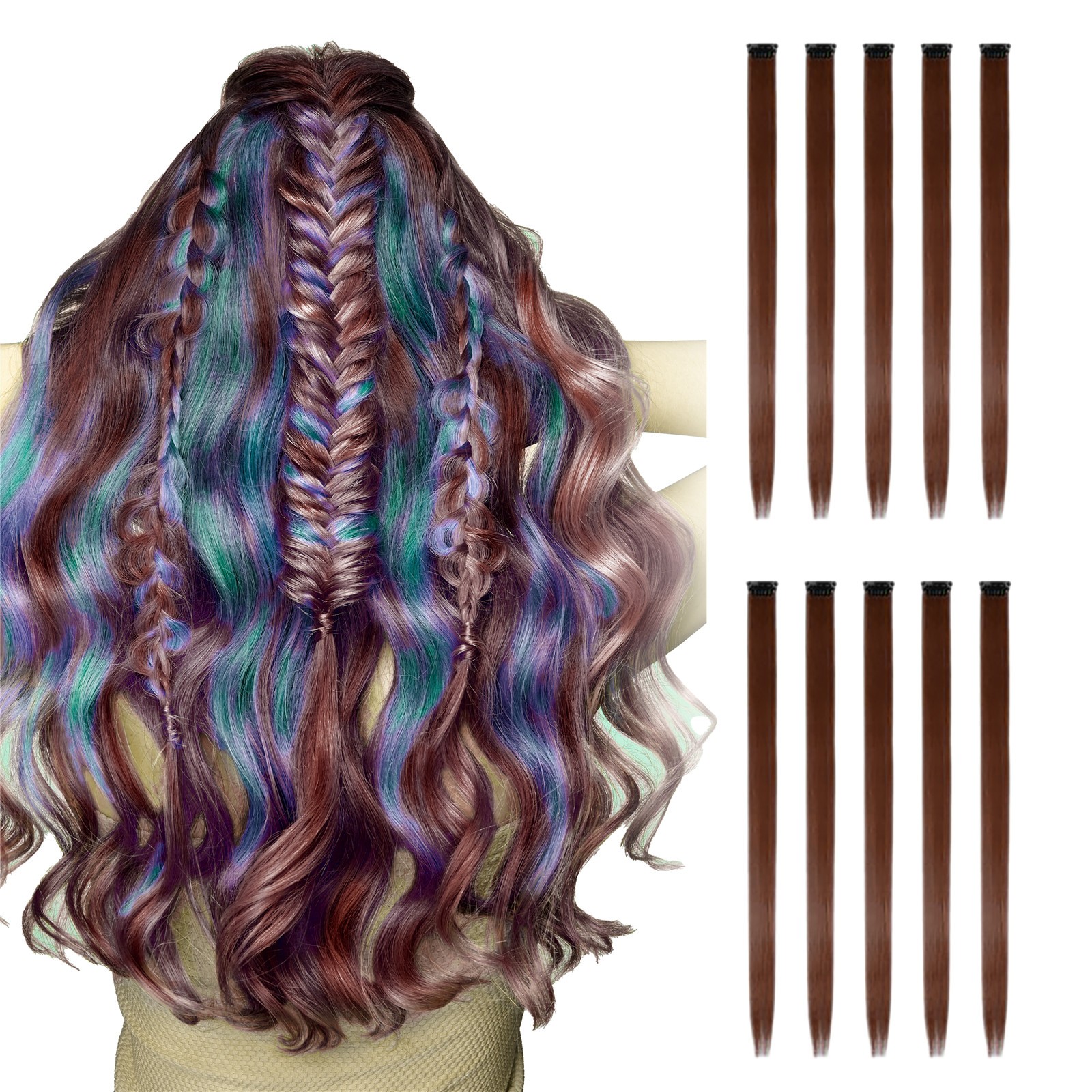Colored Hair Extensions, Straight Multi-Colors Highlights Clip Colored ...