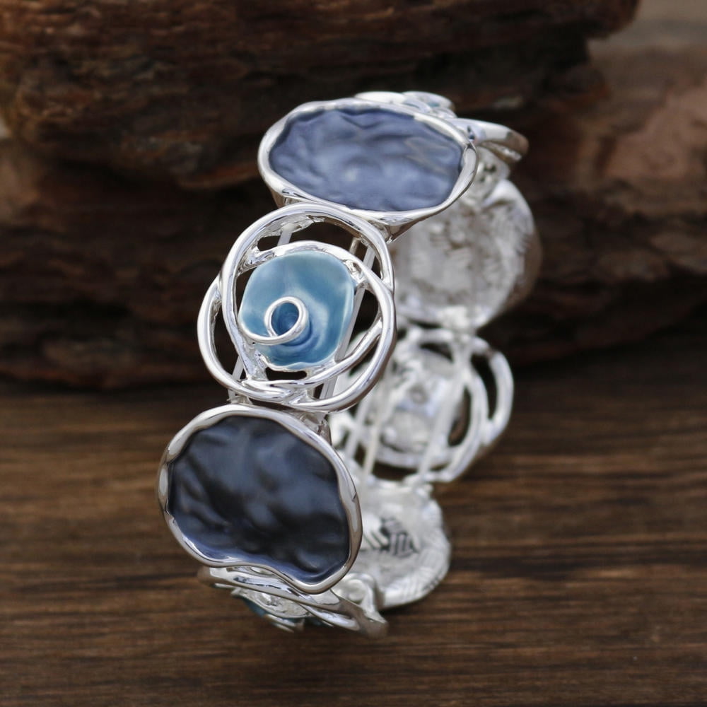 Colored Hand-painted Oil Craftsmanship Rose Elastic Bracelet with ...