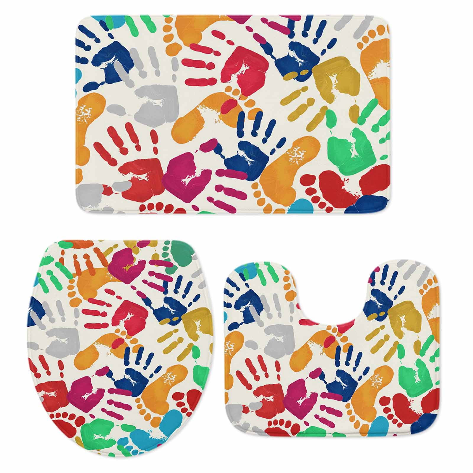 Colored Handprints Bathroom Rugs Set Footprints Beige Background ...