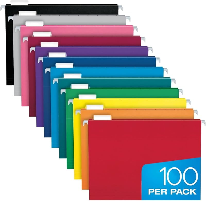 Colored Hanging File Folders Letter Size with 1/5 Cut Adjustable Tabs ...